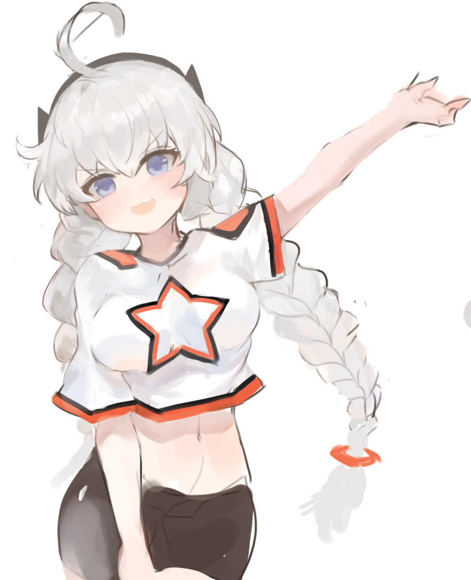 Safebooru - 1girl :d ahoge bangs bike shorts black shorts blue eyes blush braid breasts ...