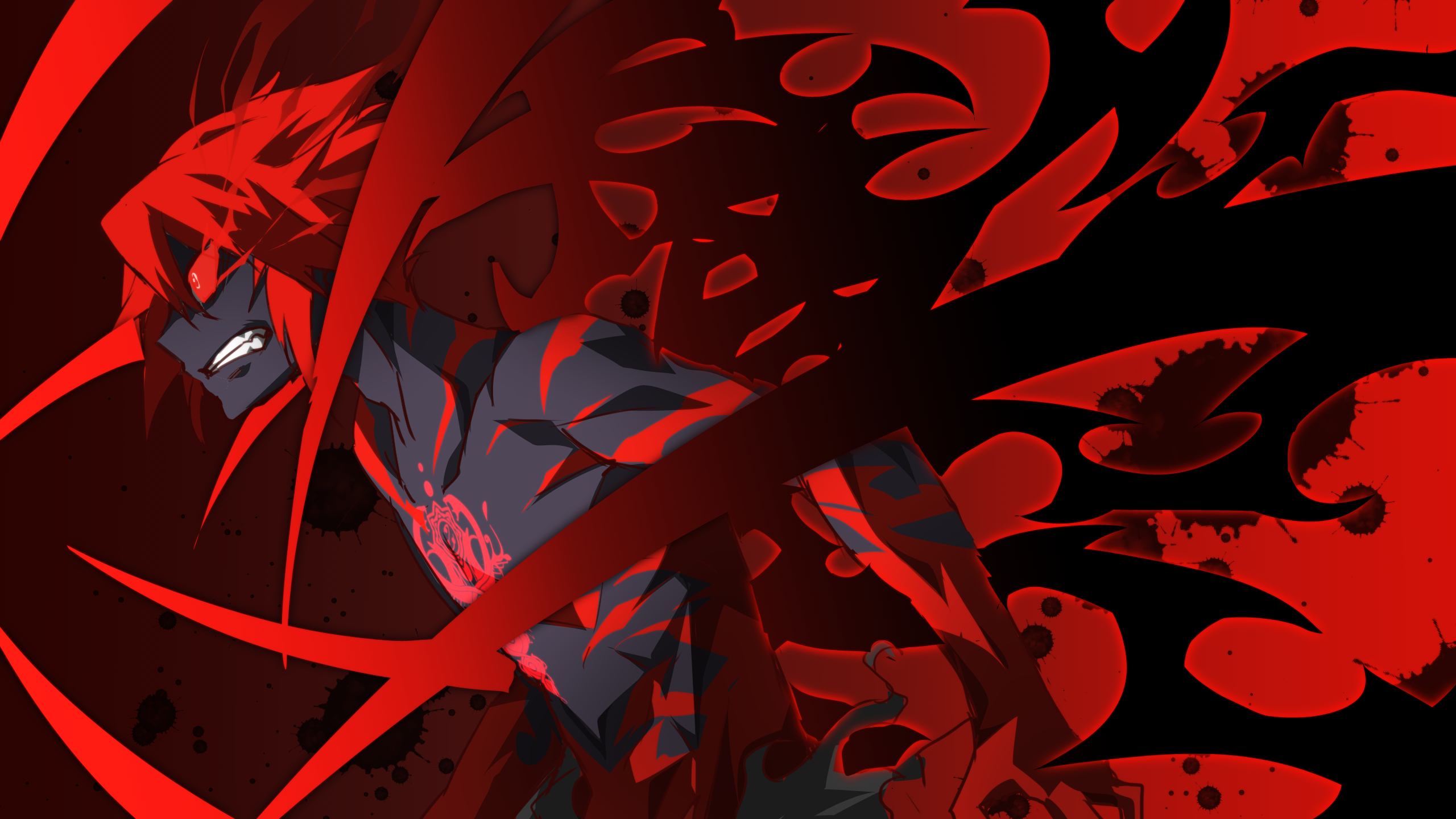 Safebooru - 14sai14row 1boy angry black skin blood blood splatter ...