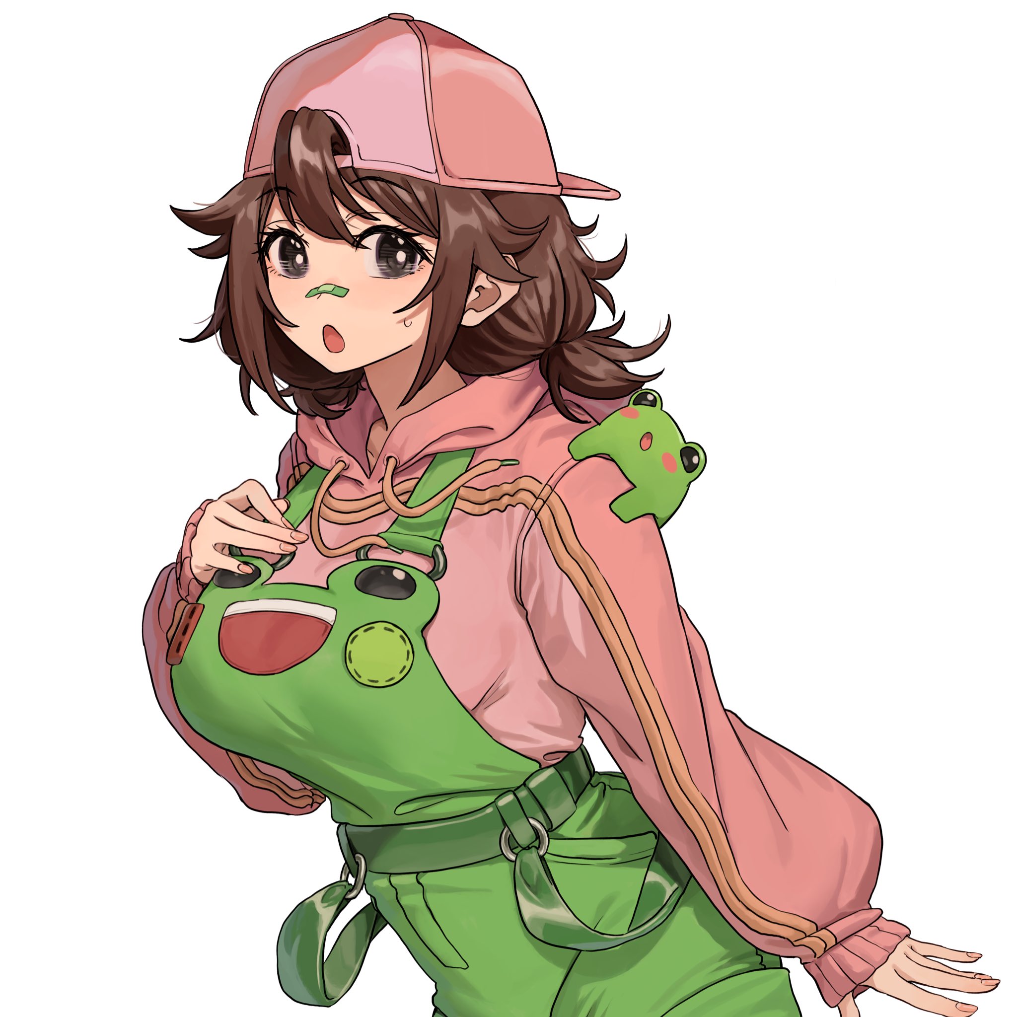 Safebooru - 1girl :o animal print aochoku backwards hat bandaid bandaid on face bandaid on nose ...