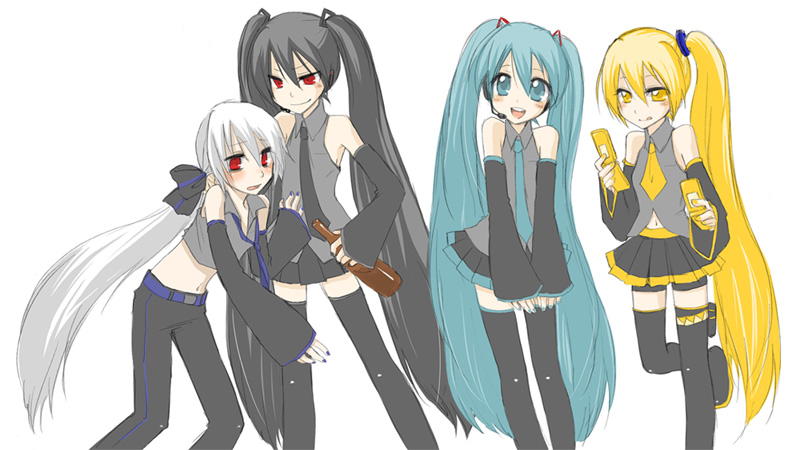 Safebooru - alcohol detached sleeves hatsune miku thigh-highs ...
