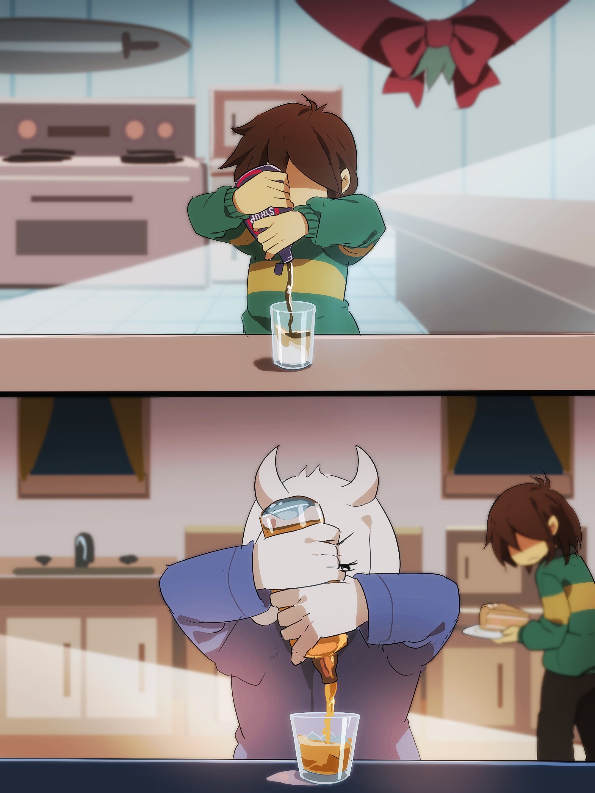 Safebooru - 1girl 1other absurdres alcohol bottle brown hair chocolate ...