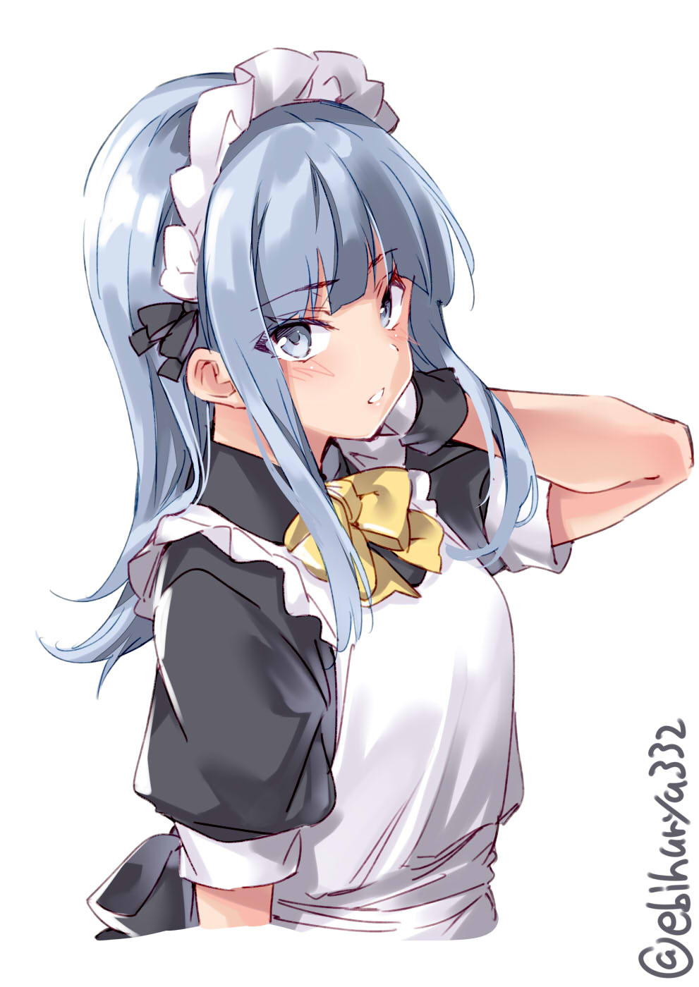 Safebooru - 1girl alternate costume apron bangs black dress blue eyes blue hair blush dress ...