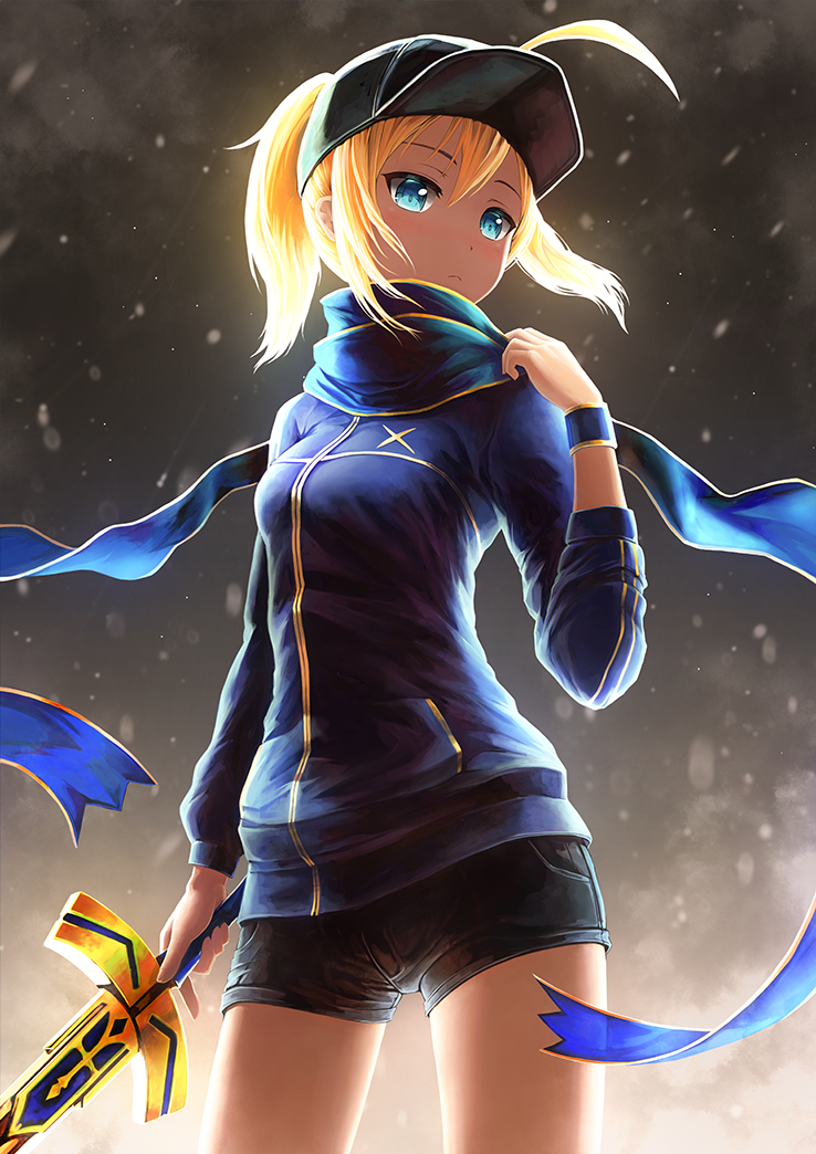 Safebooru - 1girl ahoge animal ears artoria pendragon (all) bangs baseball cap black headwear ...