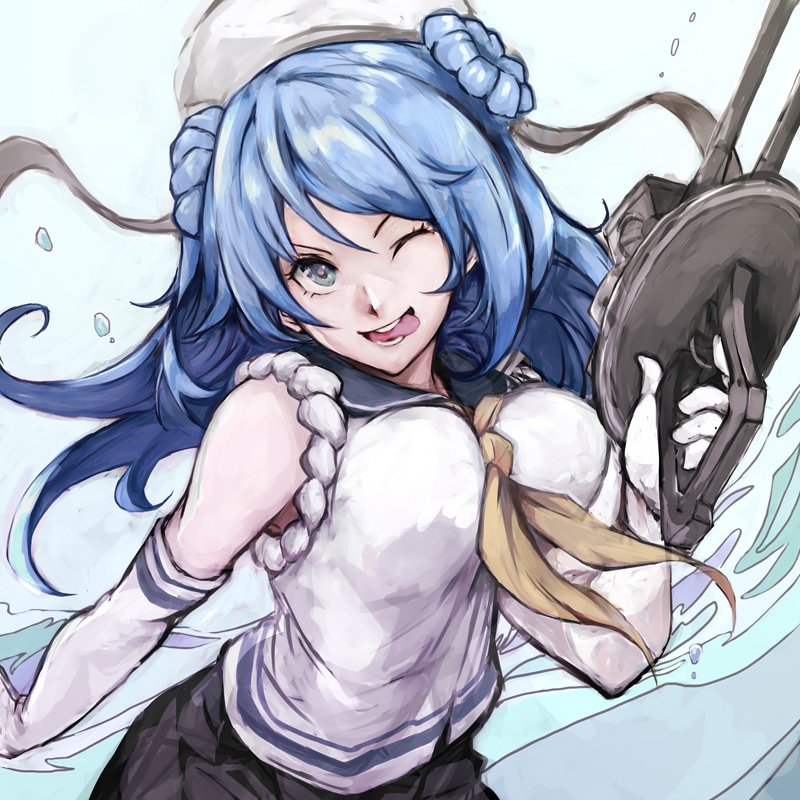 Safebooru 1girl Adapted Turret Blue Background Blue Eyes Blue Hair 5831