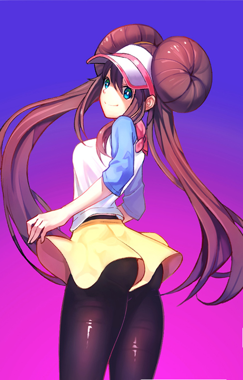 Safebooru - 1girl black legwear blue eyes brown hair hair bun mei (pokemon) pantyhose pokemon ...