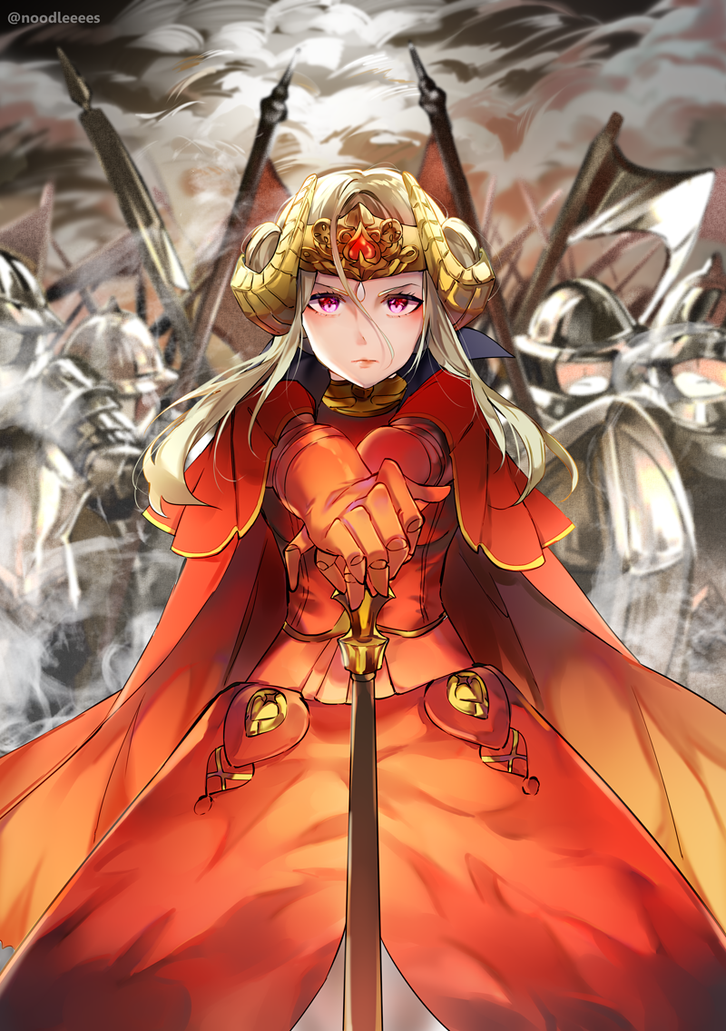 Safebooru - 1girl armor axe battlefield cape crown dress edelgard von ...