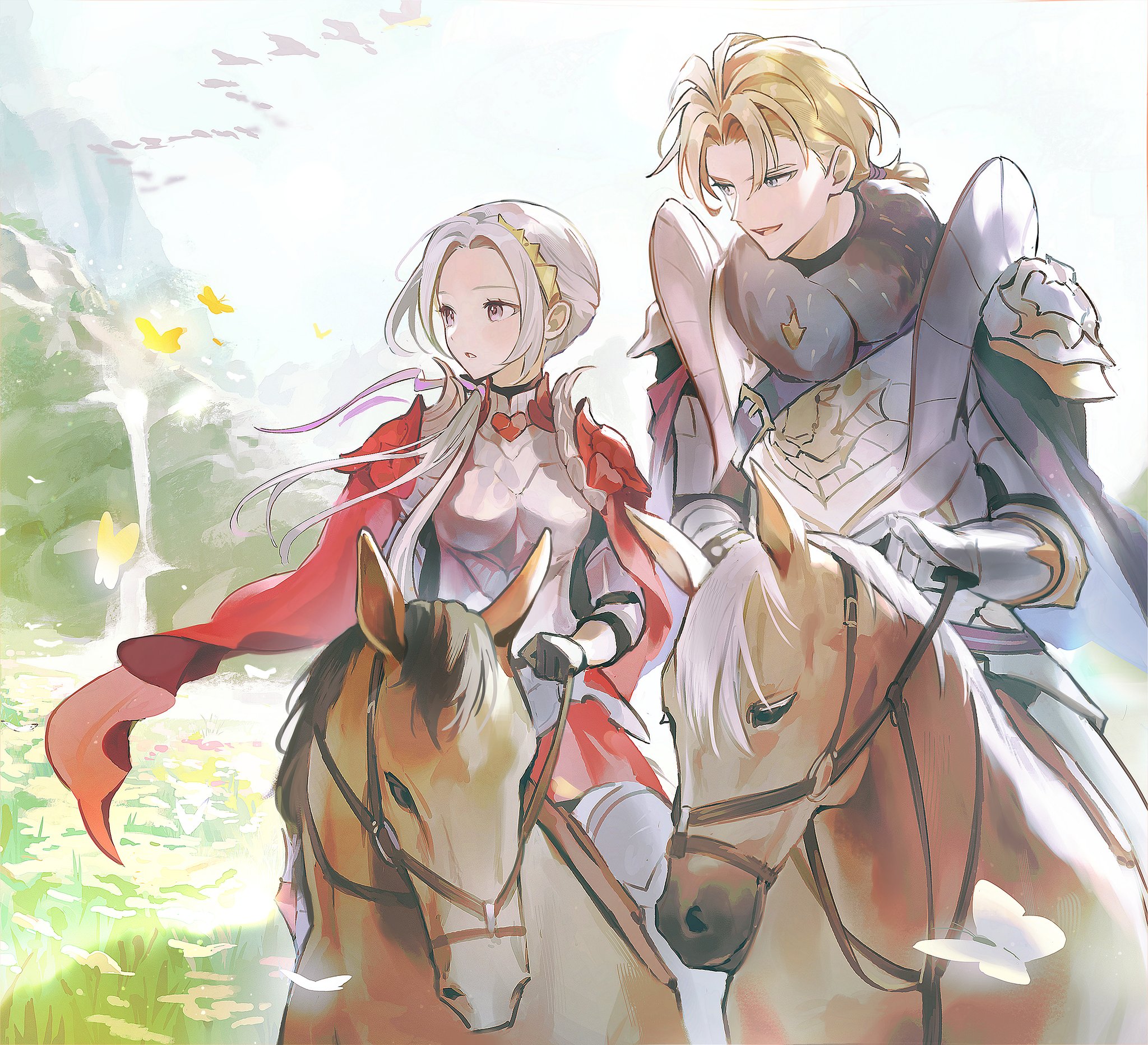 Safebooru - 1boy 1girl animal armor blonde hair blue eyes blue sky bug ...
