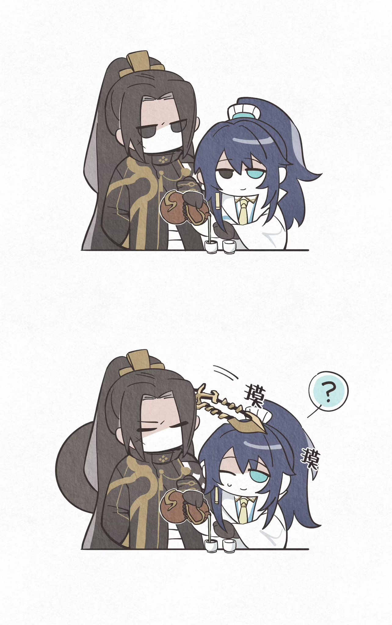 Safebooru - 2boys alcohol arknights blue hair chongyue (arknights ...