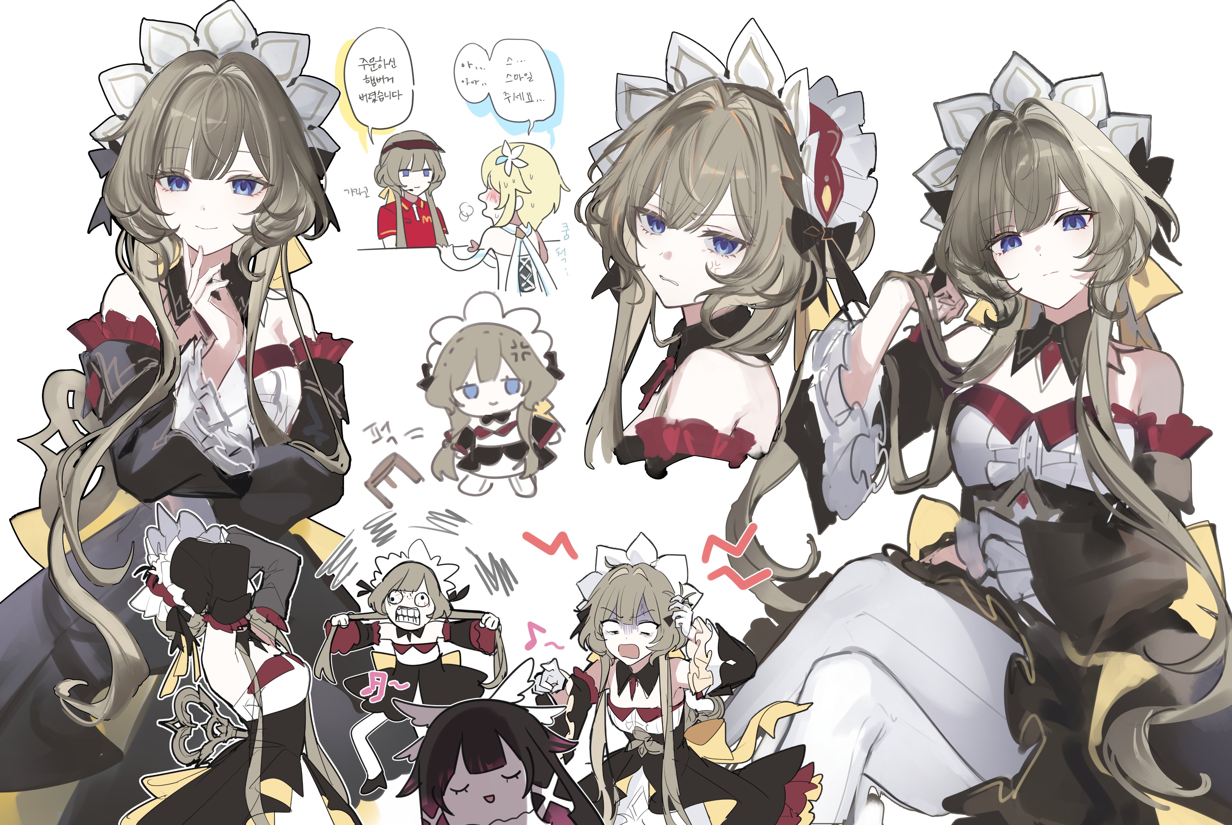 Safebooru - 3girls absurdres anger vein angry bare shoulders black hair blonde hair boo 1 closed ...