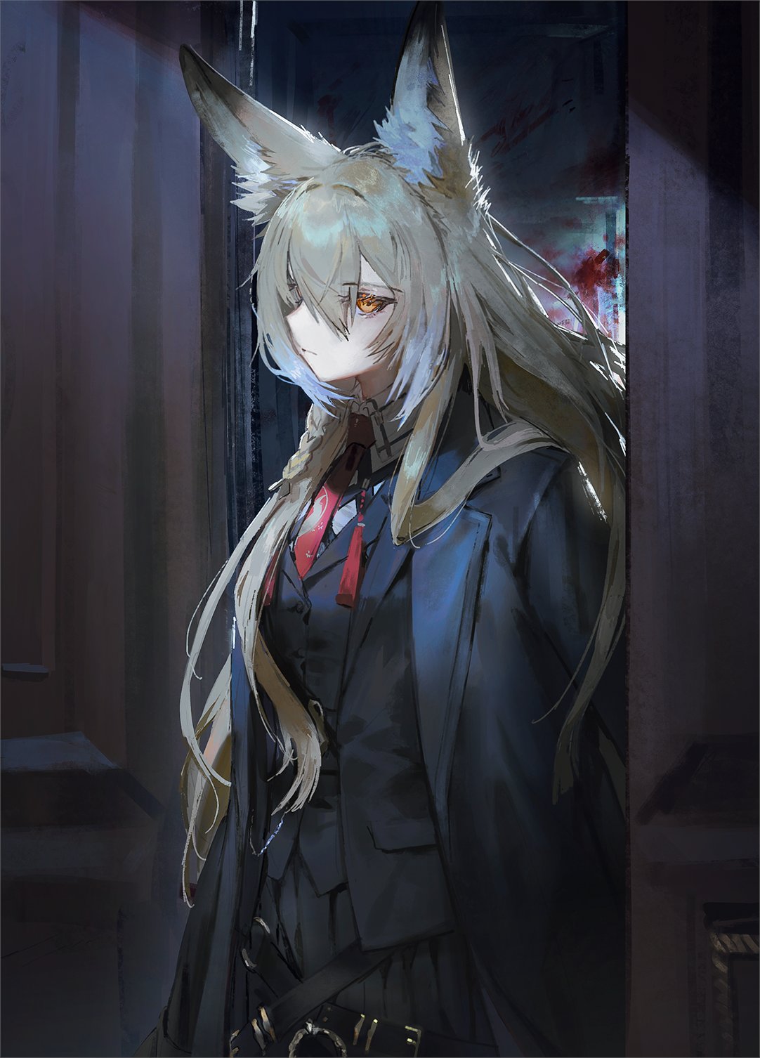 Safebooru - 1girl animal ear fluff arknights black coat black jacket black skirt black vest ...