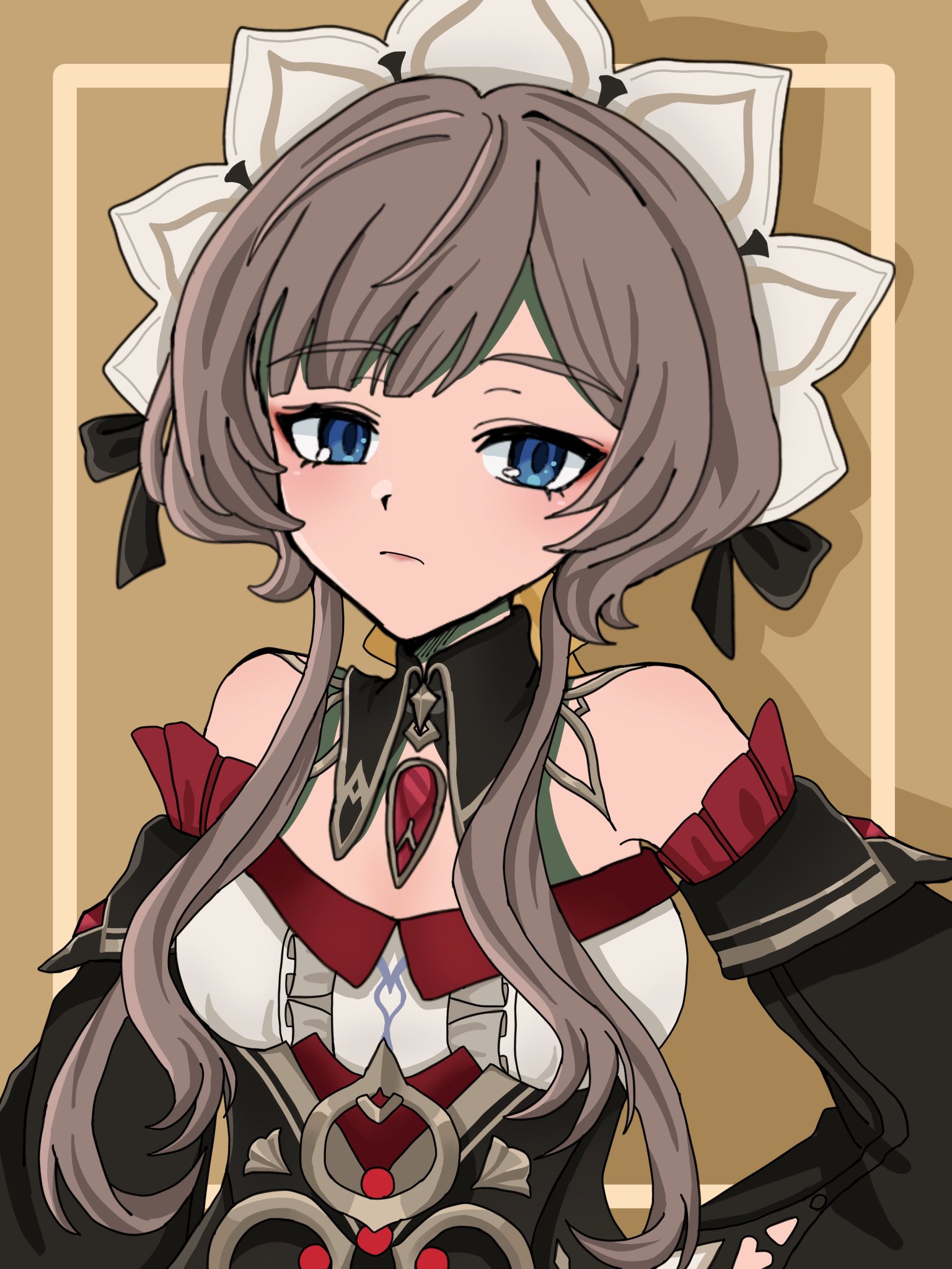 Safebooru - 1girl bare shoulders black collar black dress black sleeves blue eyes brown hair ...