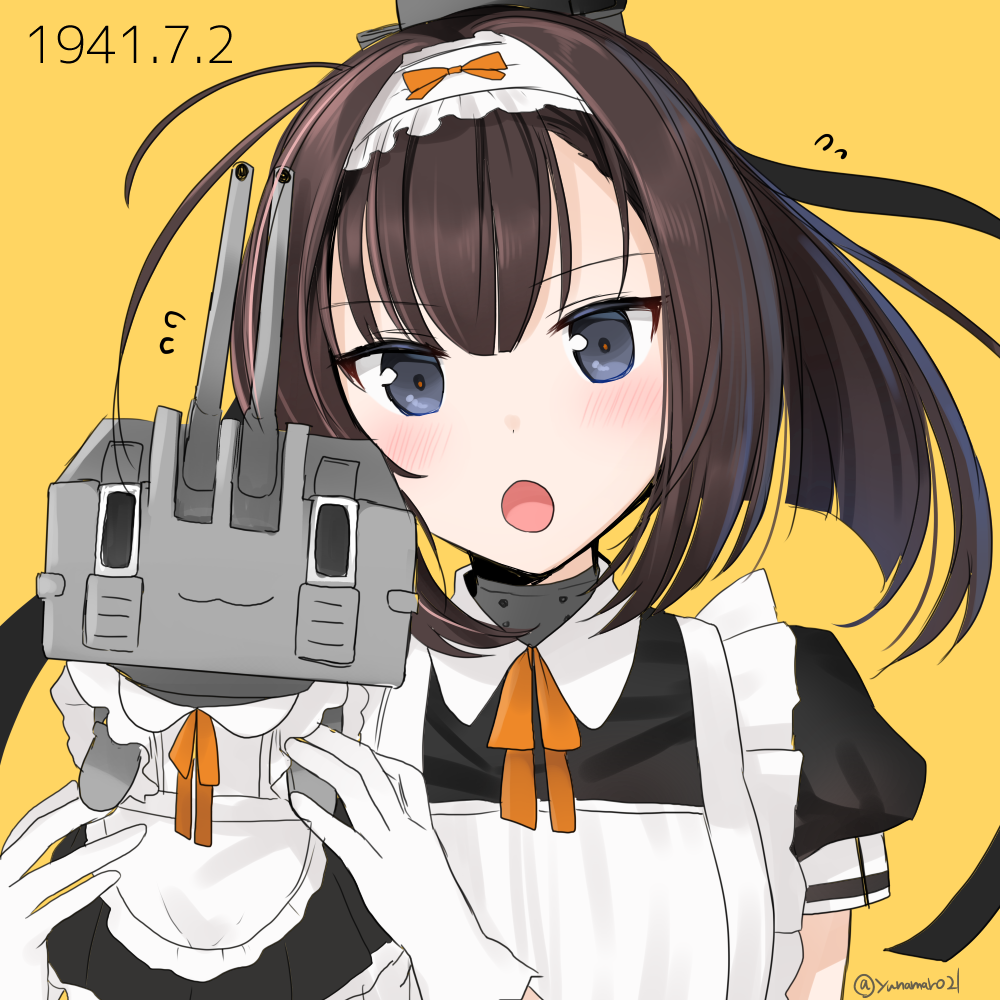 Safebooru - 1girl :o ahoge akizuki (kantai collection) alternate costume apron black hair blue ...