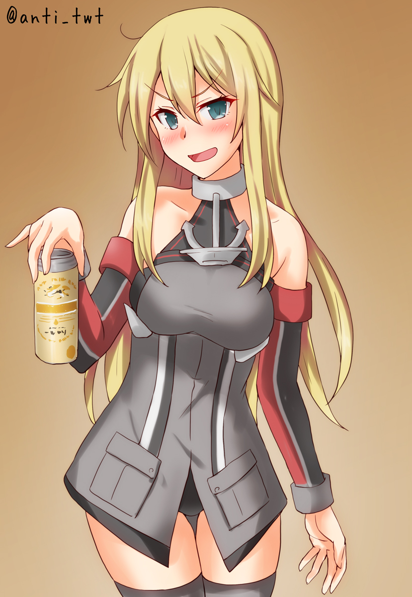 Safebooru - 1girl anchor anti (untea9) bare shoulders beer can bismarck (kantai collection ...