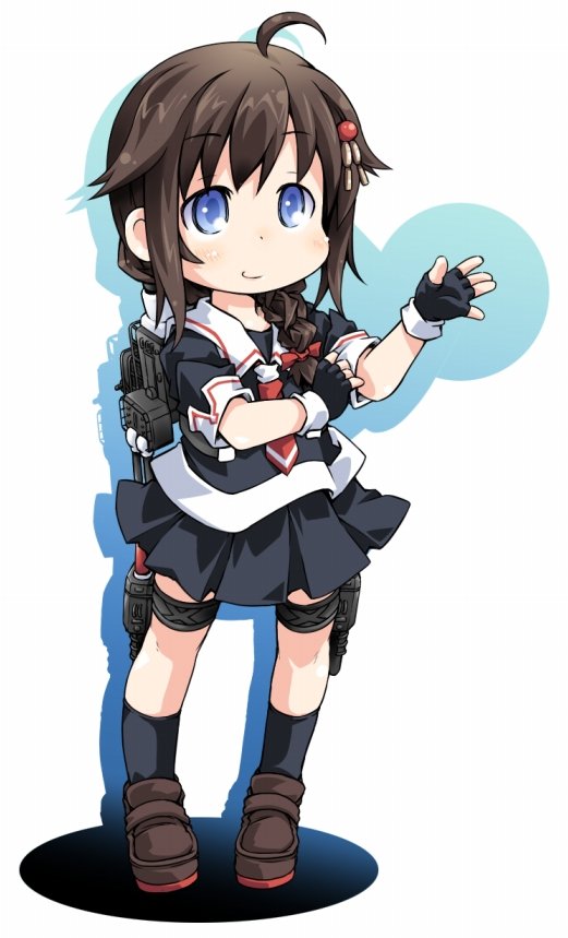 Safebooru - 1girl ahoge black gloves black hair black legwear black serafuku black skirt blue ...
