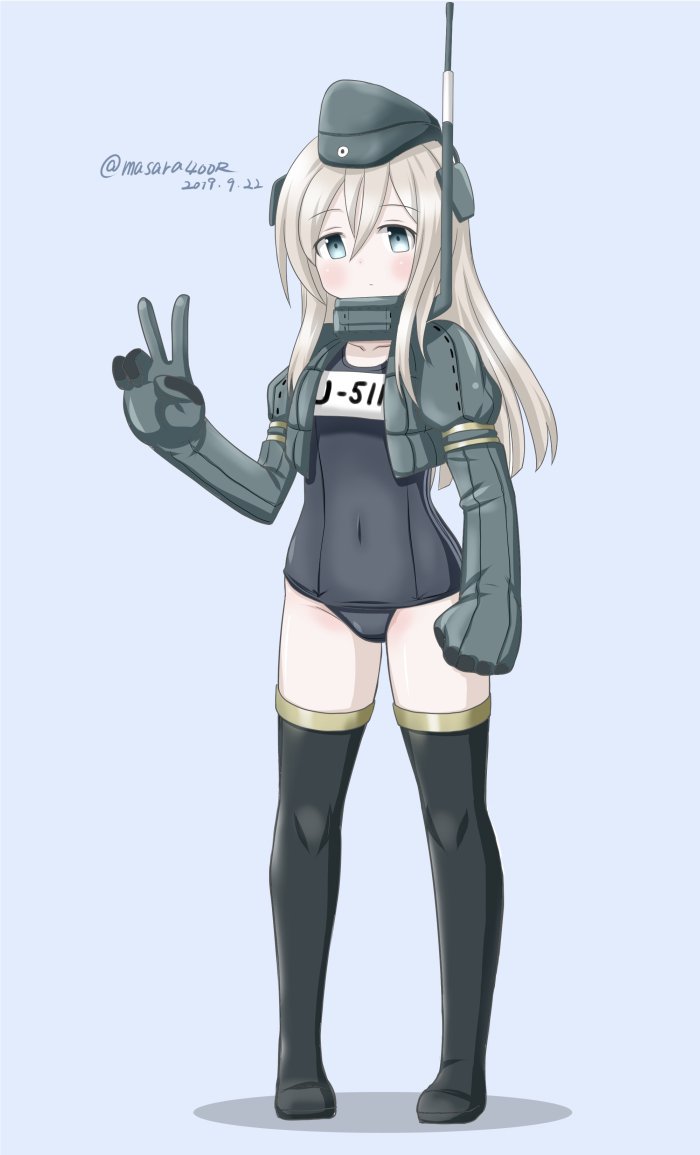 Safebooru - 1girl black legwear black swimsuit blonde hair blue background blue eyes character ...