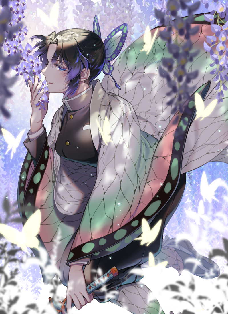 Safebooru - 1girl black hair bug butterfly butterfly hair ornament ...