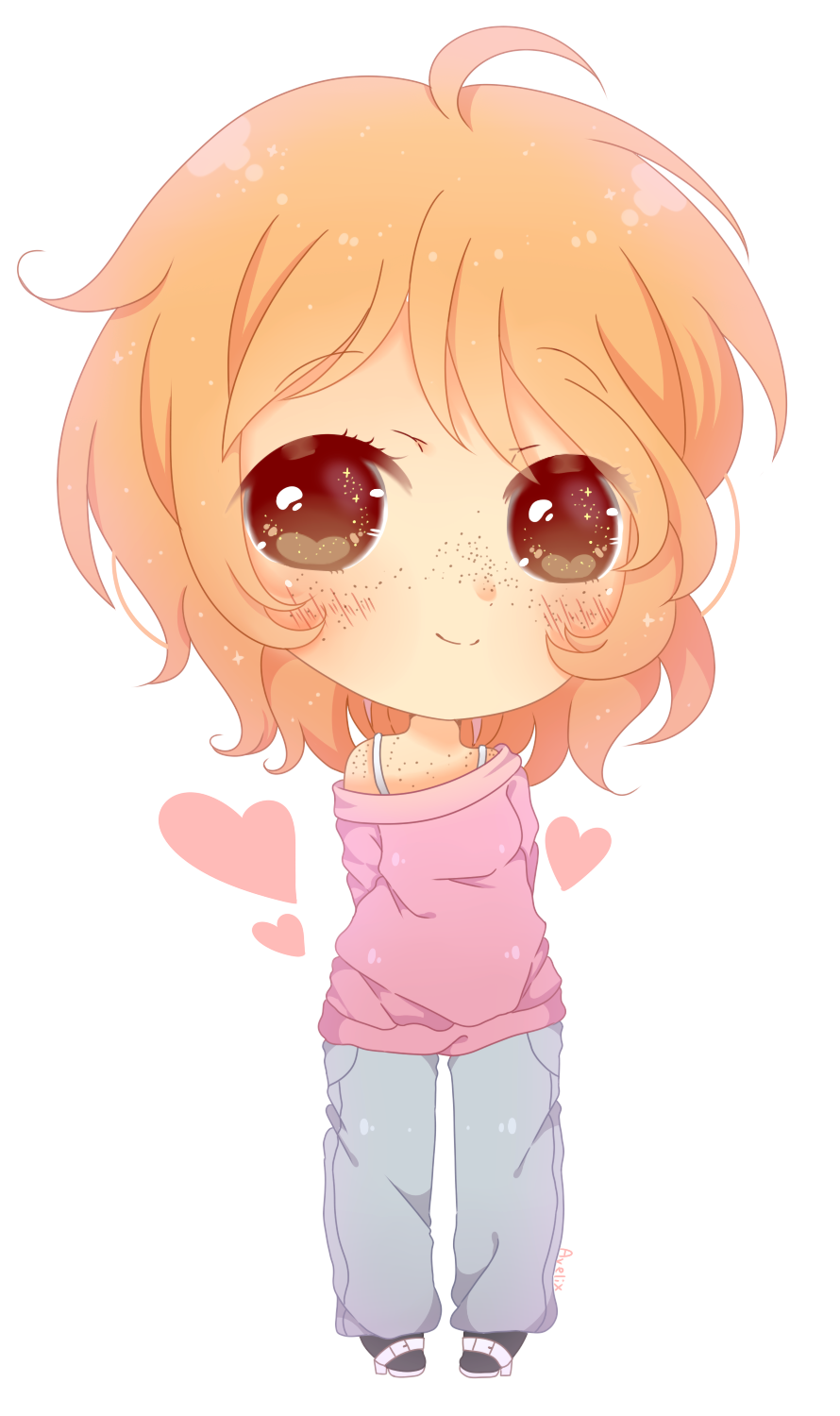Safebooru - 1girl ahoge avelix brown eyes chibi freckles jeans kristara ...