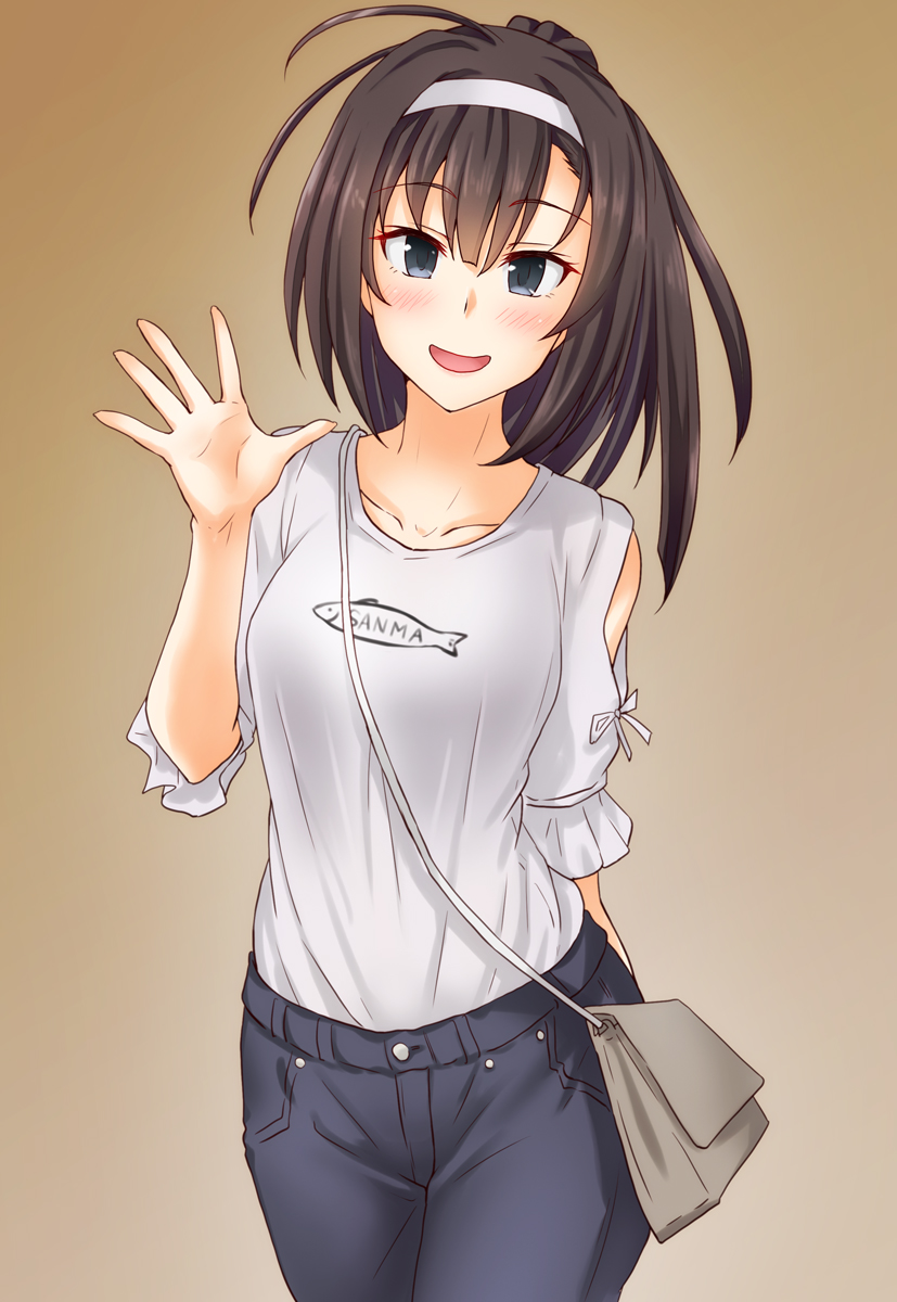 Safebooru - 1girl ahoge akizuki (kantai collection) alternate costume anti (untea9) bag black ...