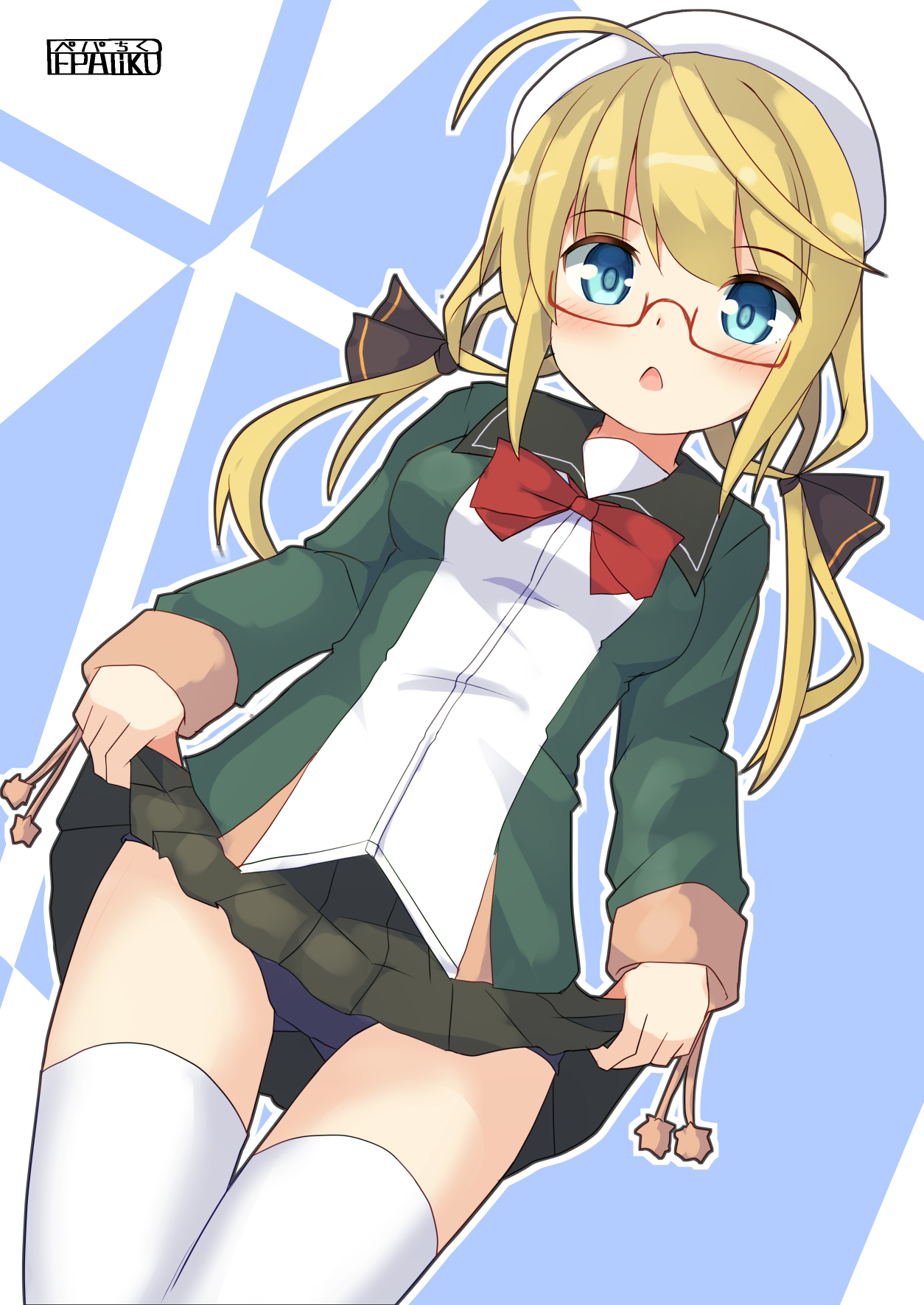 Safebooru - ahoge beret blonde hair blue eyes breasts cosplay glasses hachijou (kantai ...