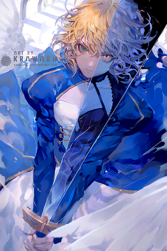 Safebooru - 1girl artist name artoria pendragon (all) blonde hair blue eyes dark persona dual ...