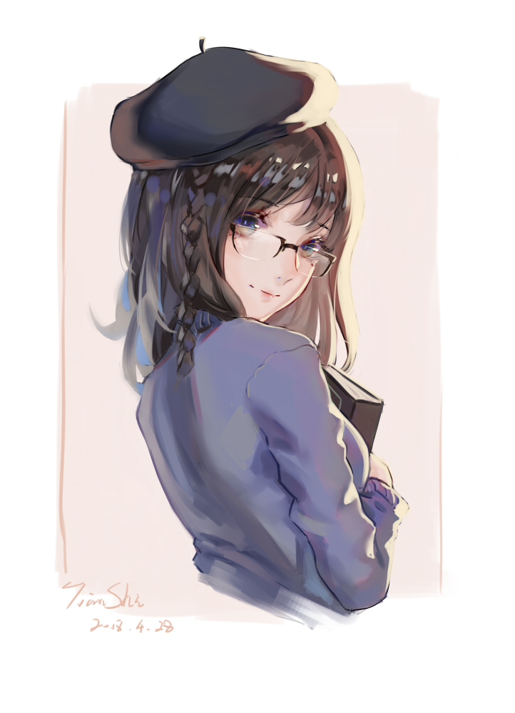 Safebooru - 1girl artist name atianshi bangs beret black hair black headwear blouse blue blouse ...