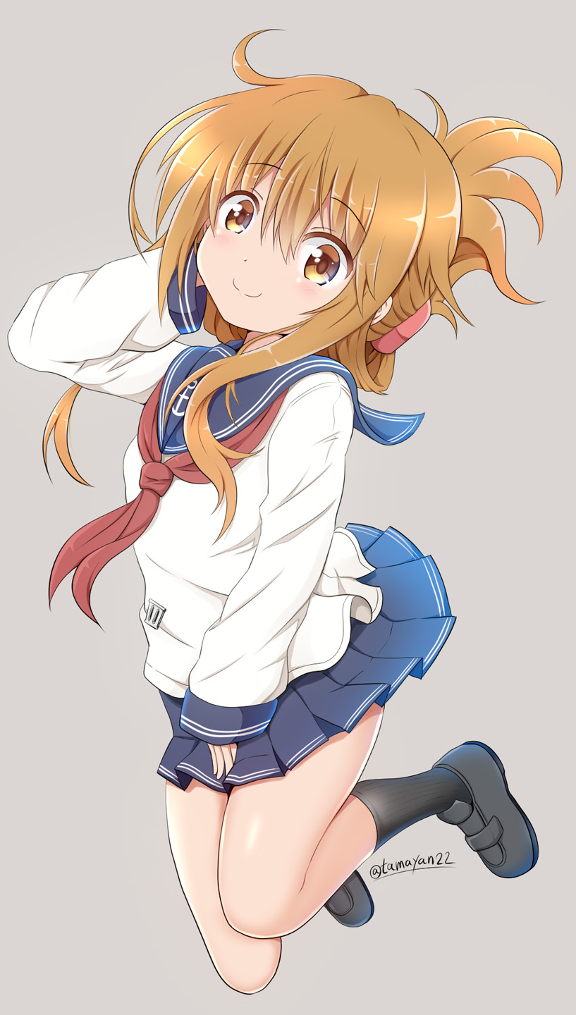 Safebooru - 1girl anchor symbol black footwear black legwear blue sailor collar blue skirt brown ...