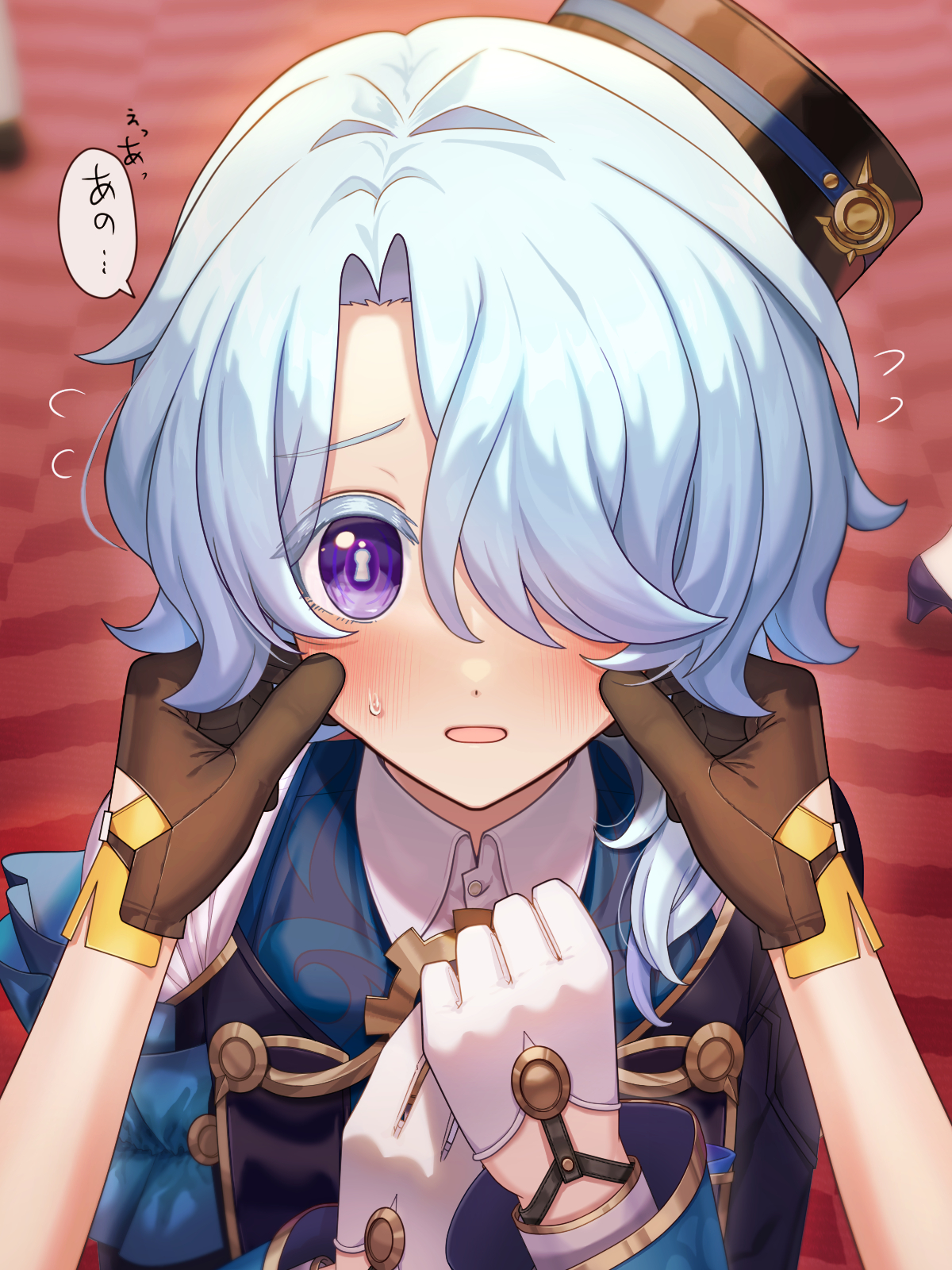 Safebooru - 1boy 1girl androgynous bishounen black hat blue hair blue vest blurry blurry ...