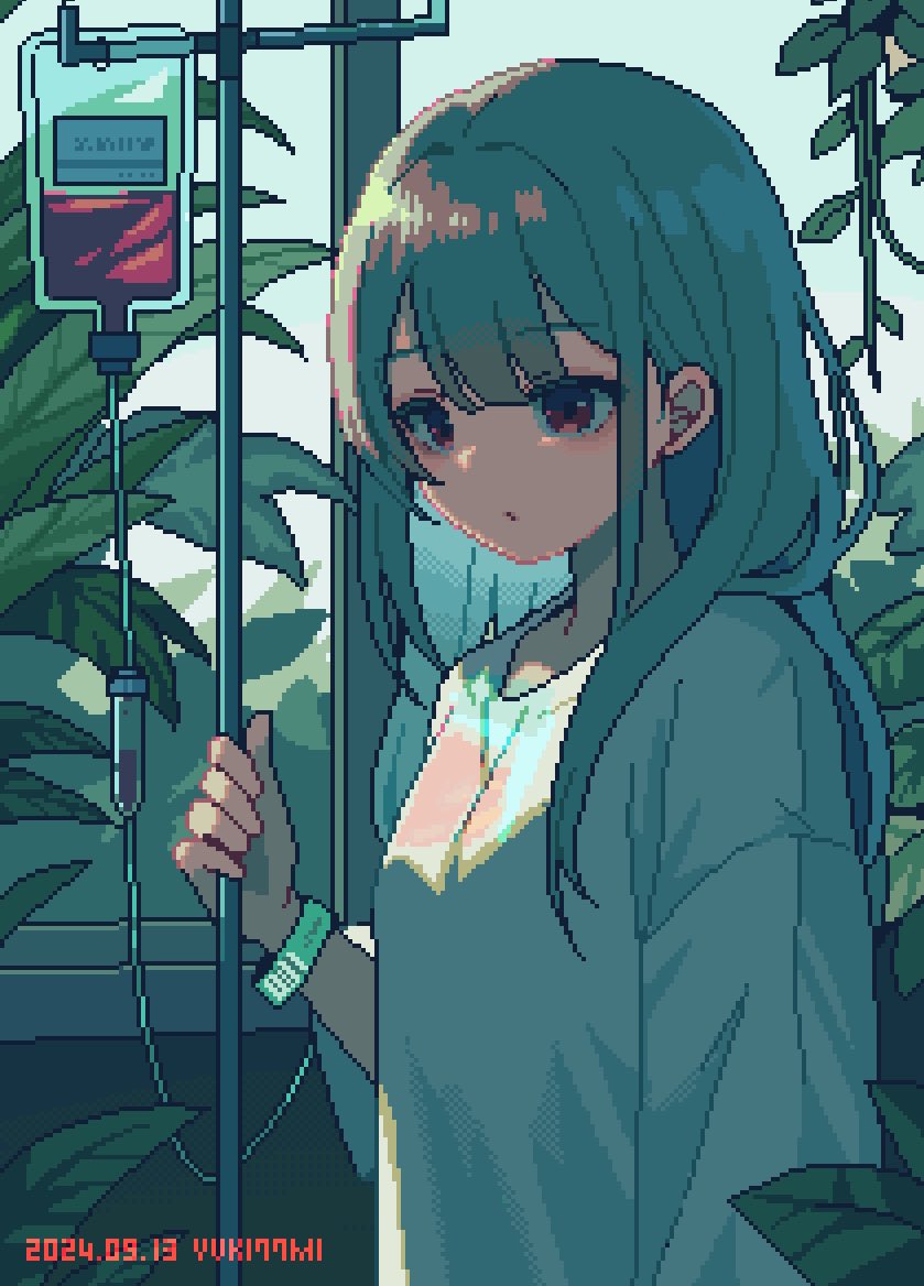 Safebooru - 1girl arm at side artist name blood blood bag closed mouth dated from side hair ...