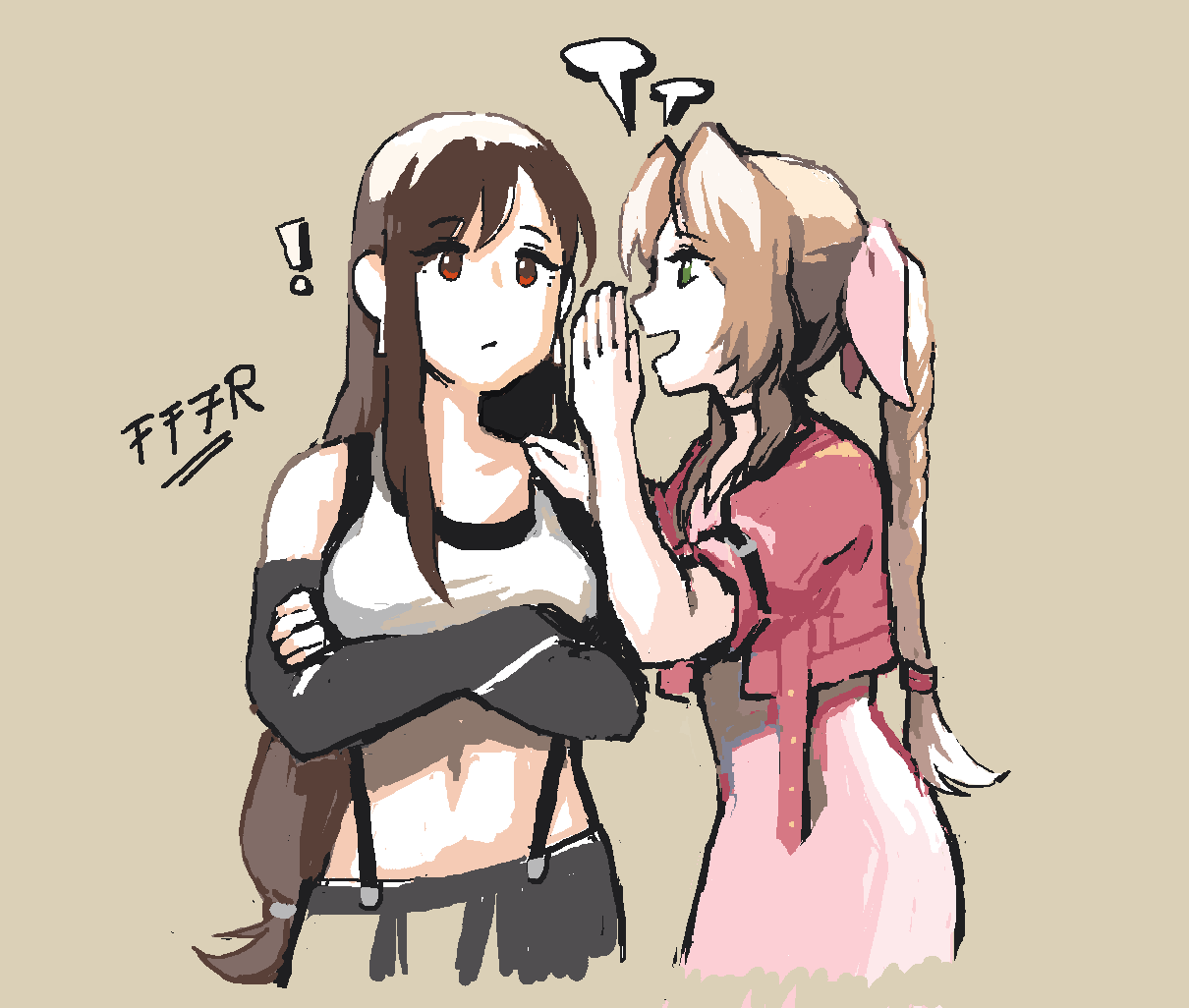 Safebooru - ! 2girls aerith gainsborough asymmetrical sidelocks black choker black gloves black ...