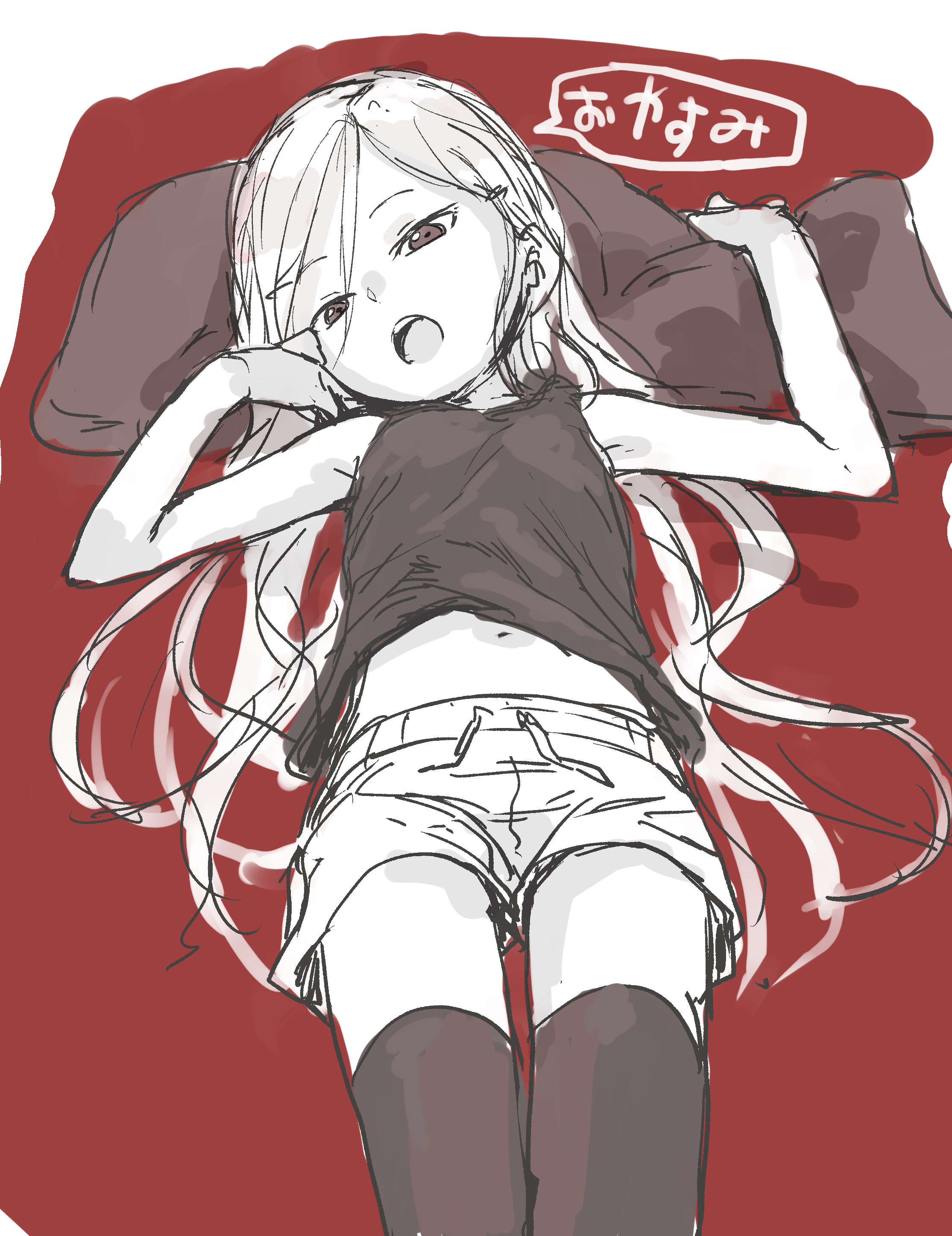 Safebooru - 1girl :o absurdres arm up bangs bare arms bare shoulders black legwear breasts brown ...