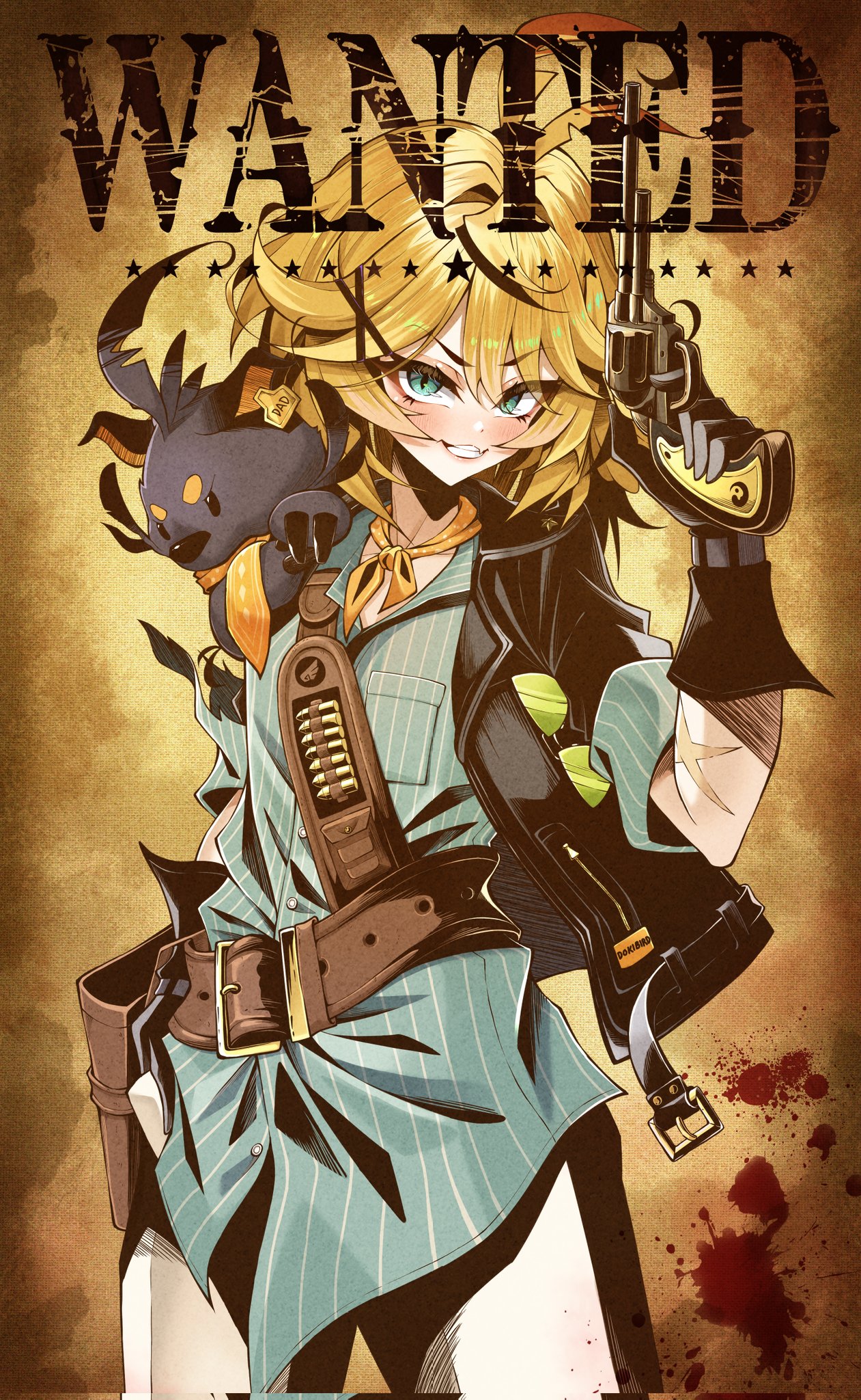 Safebooru - 1girl animal aqua eyes aqua shirt belt black jacket blonde ...