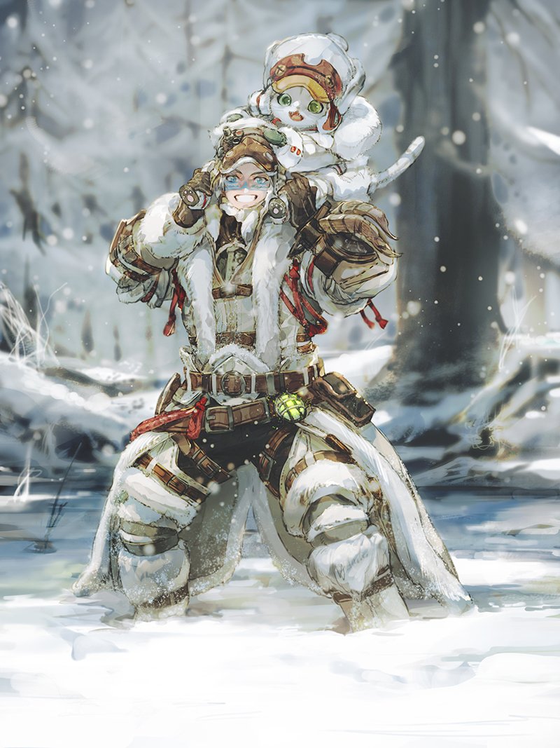 Safebooru - 1boy 1other belt brown gloves carrying cat cat tail ...