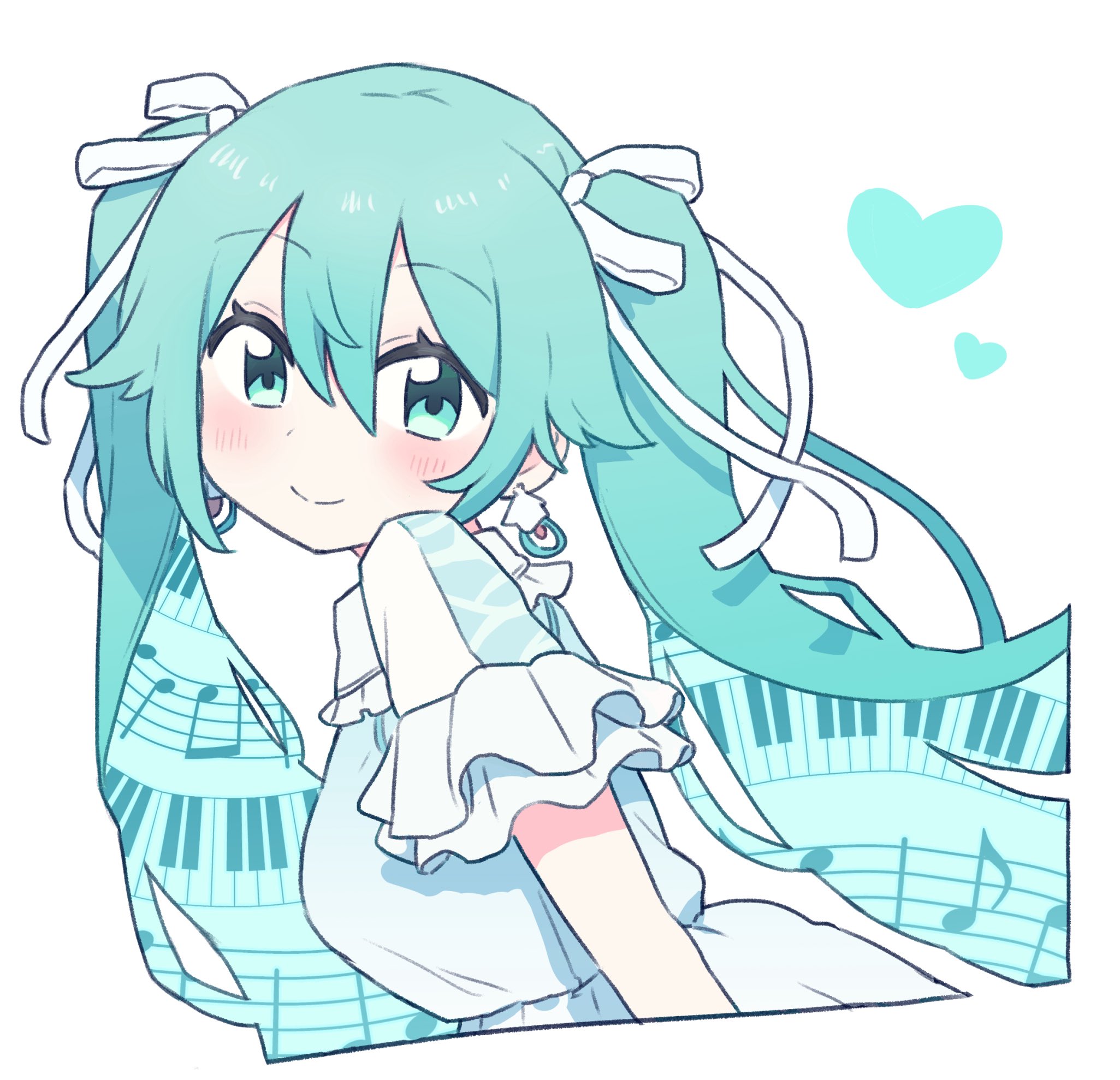 Safebooru - 1girl aqua eyes aqua hair beamed eighth notes blue dress ...