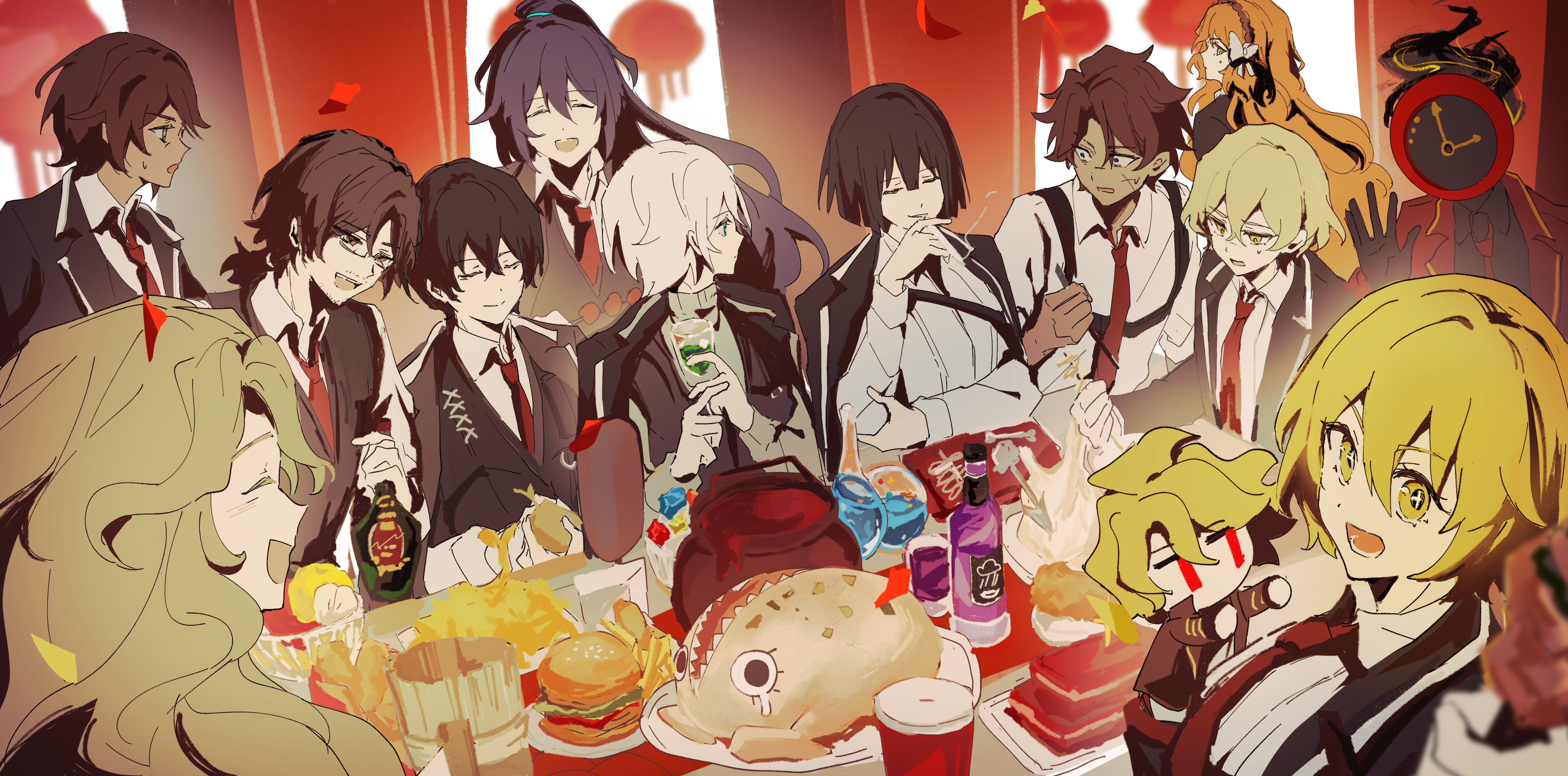 Safebooru - 1other 6+boys 6+girls absurdres black coat black hair black ...