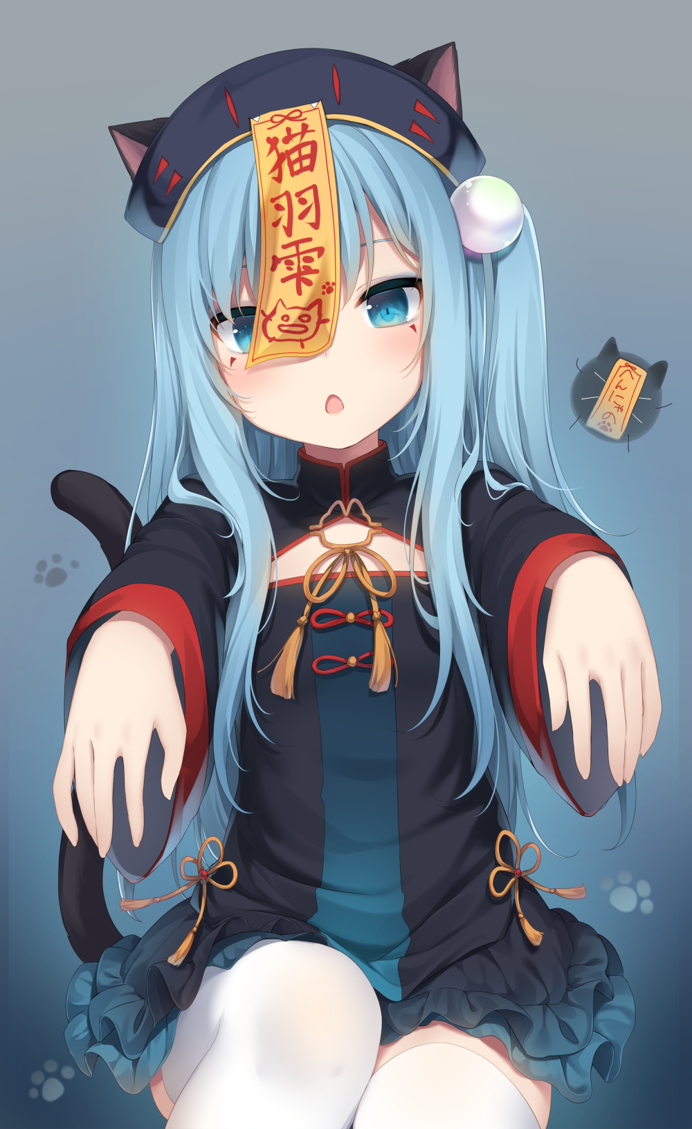 Safebooru - 1girl amashiro natsuki animal ears animal hat bangs black dress black headwear blue ...