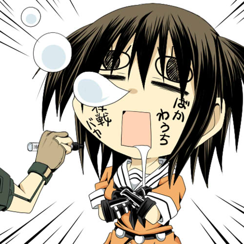 Safebooru - 015012 2girls black gloves body writing brown hair drooling ...