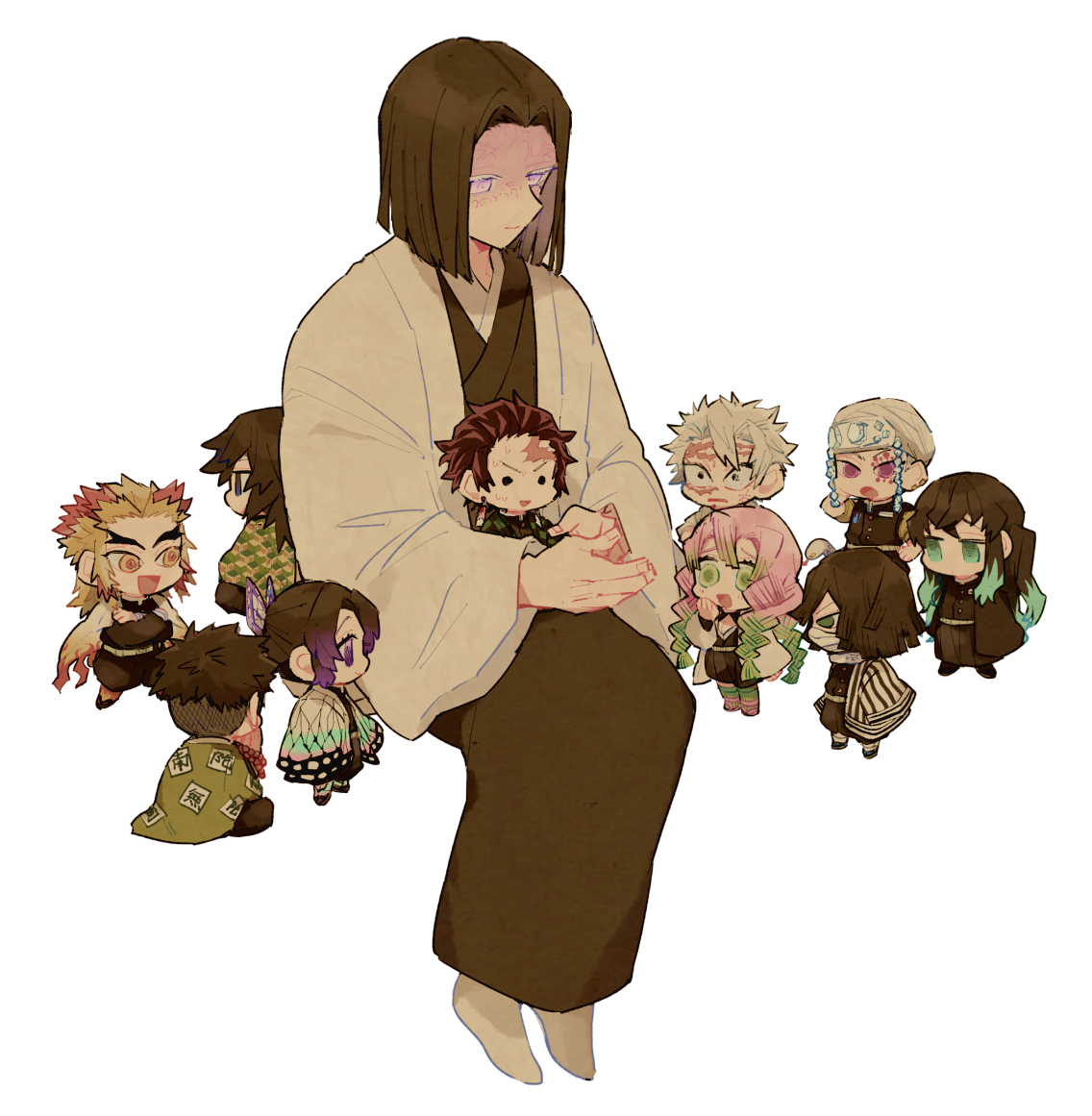 Safebooru - 2girls 6+boys :d aqua hair bandaged leg bandages bandana over mouth bangs beads ...