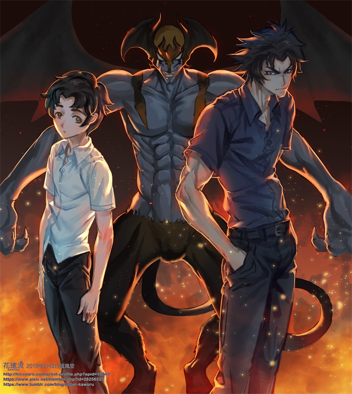 Safebooru - 3boys black eyes black hair demon demon boy demon wings ...