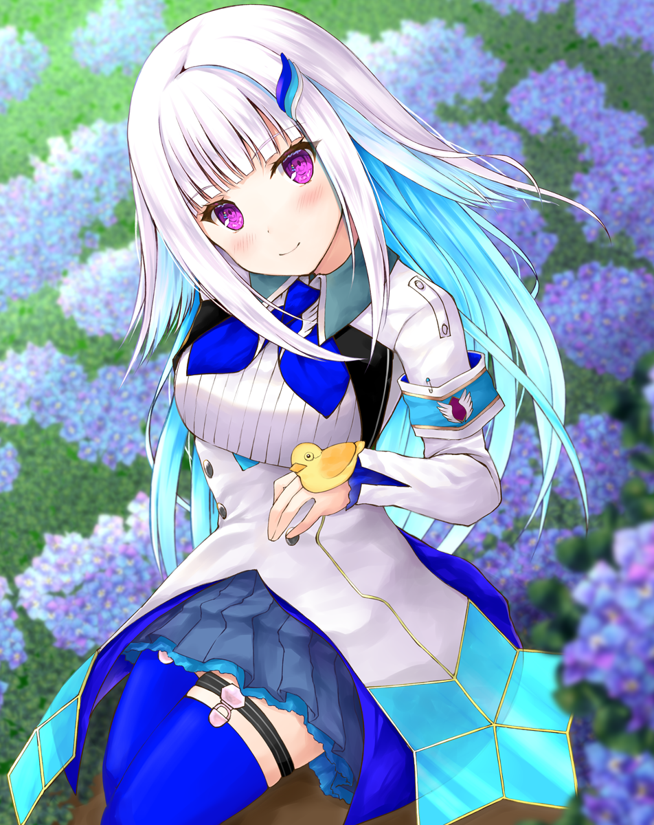 Safebooru - 1girl animal armband bangs bird blue flower blue hair blue legwear blue neckwear ...