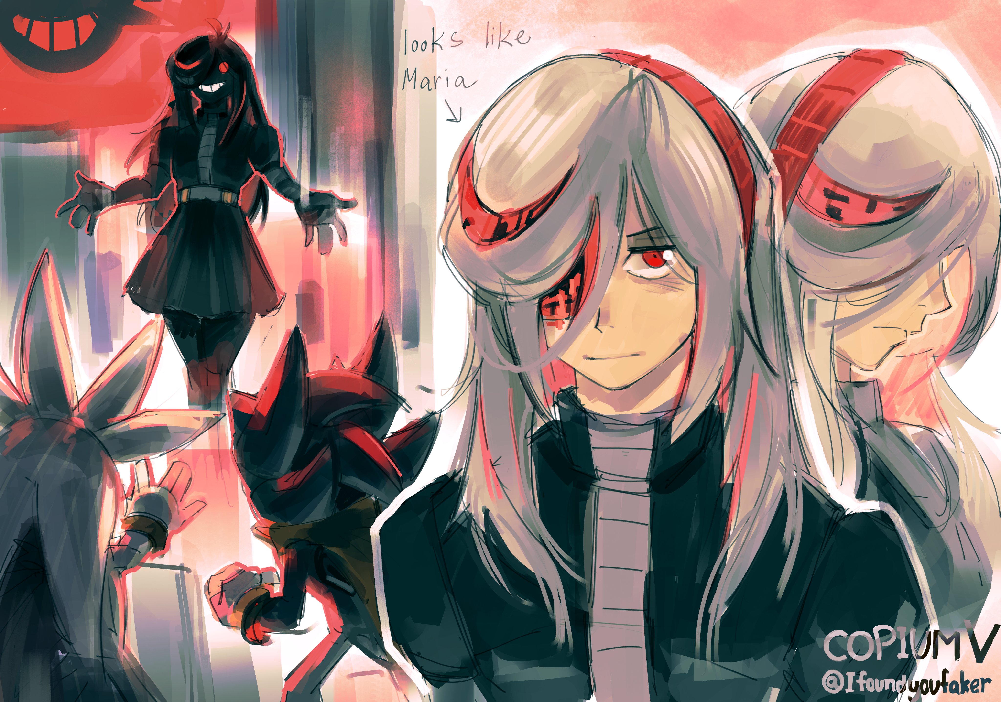Safebooru - 1girl 2boys absurdres alternate costume alternate universe ...