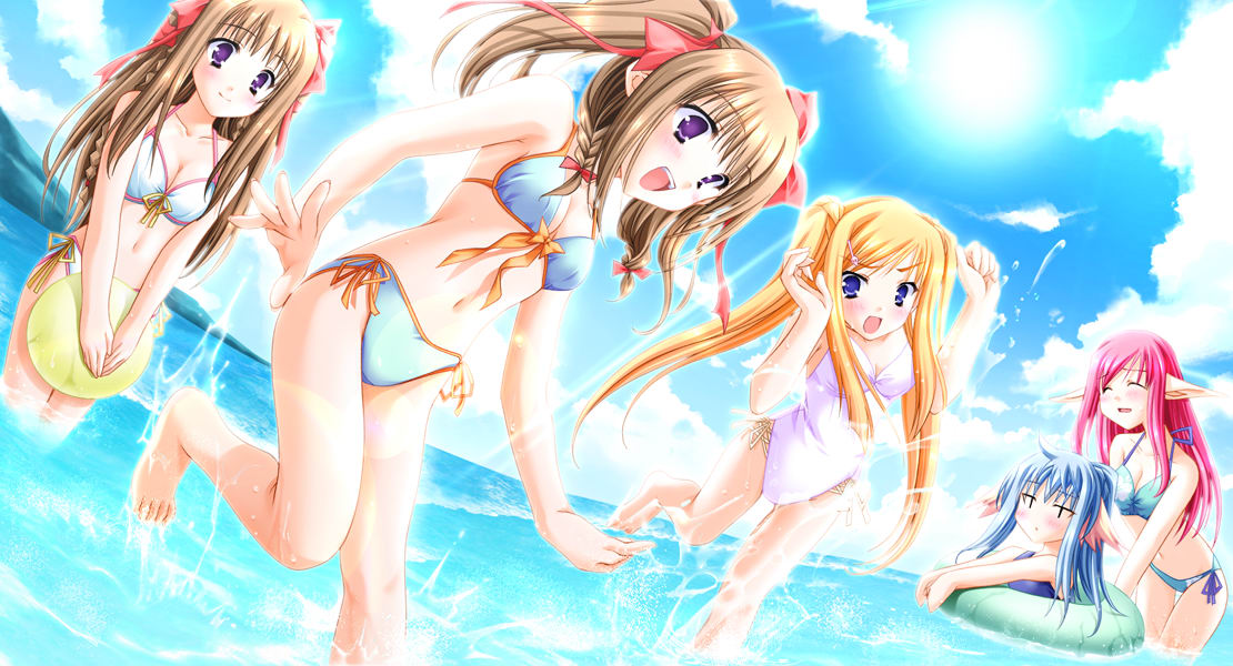 Safebooru - 5girls animal ears ball barefoot beachball bikini blonde hair blue eyes blue hair ...