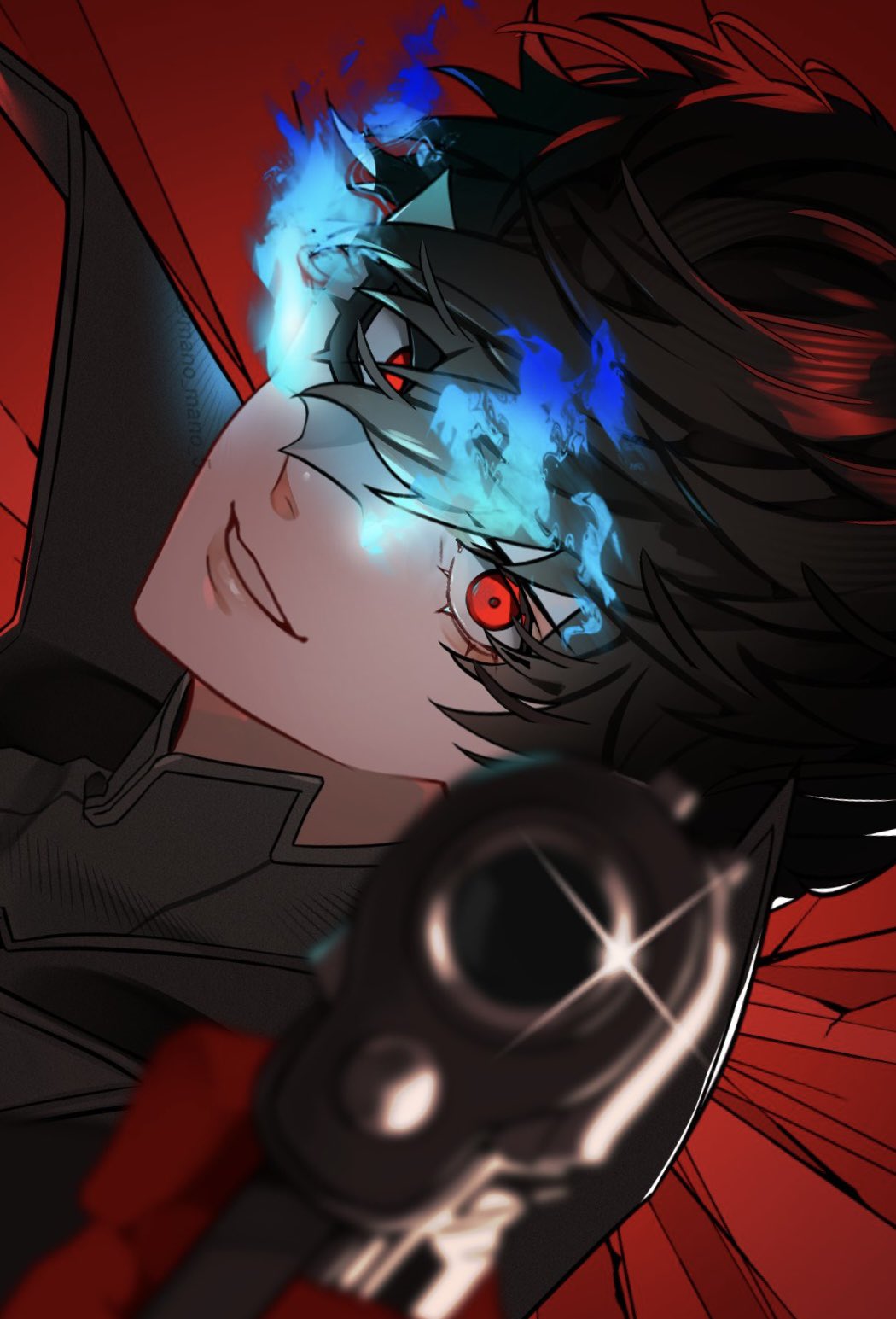 Safebooru - 1boy aiming aiming at viewer amamiya ren black hair black ...