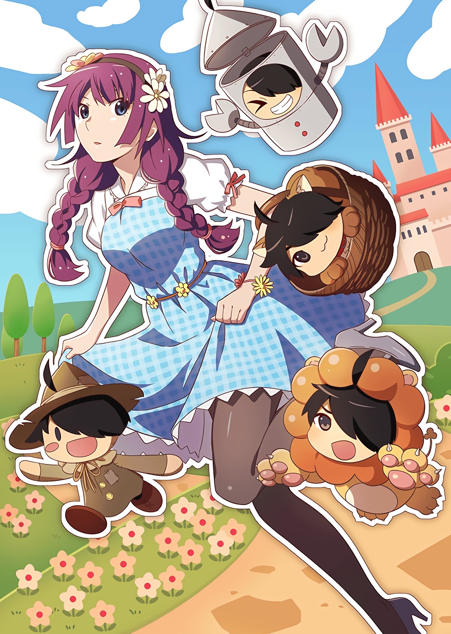 Safebooru - 1boy 1girl ahoge araragi koyomi bangs basket black hair black hairband black legwear ...