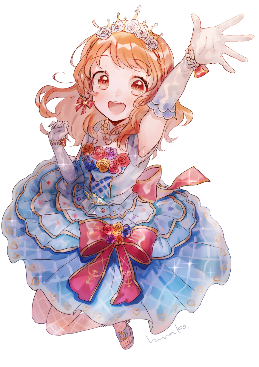 Safebooru - 1girl :d aikatsu! aikatsu! (series) arm up armpits back bow blush bow bow earrings ...