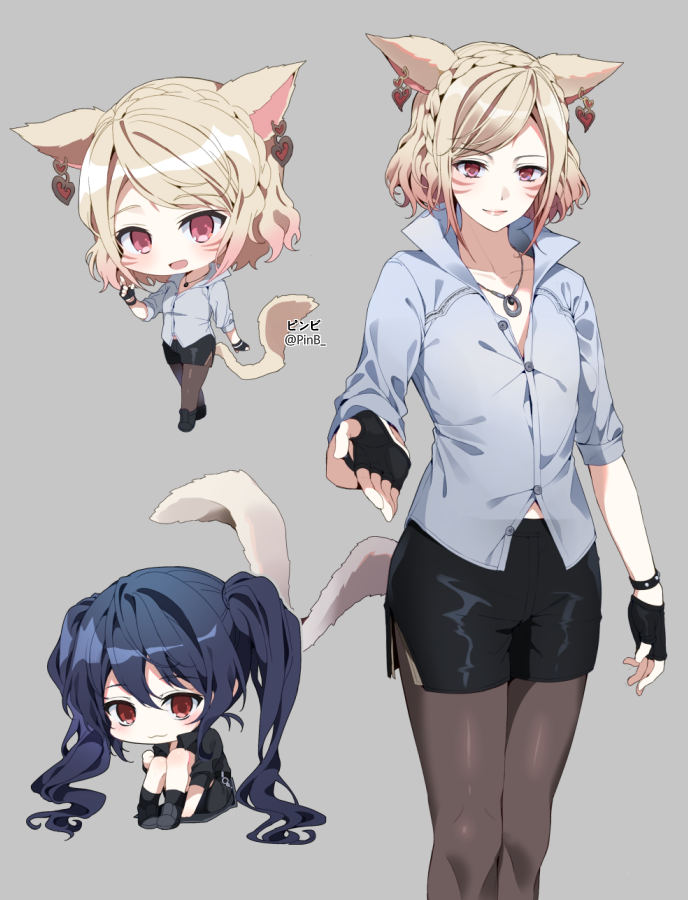 Safebooru - 2girls :d animal ears bangs black footwear black gloves black hair black legwear ...