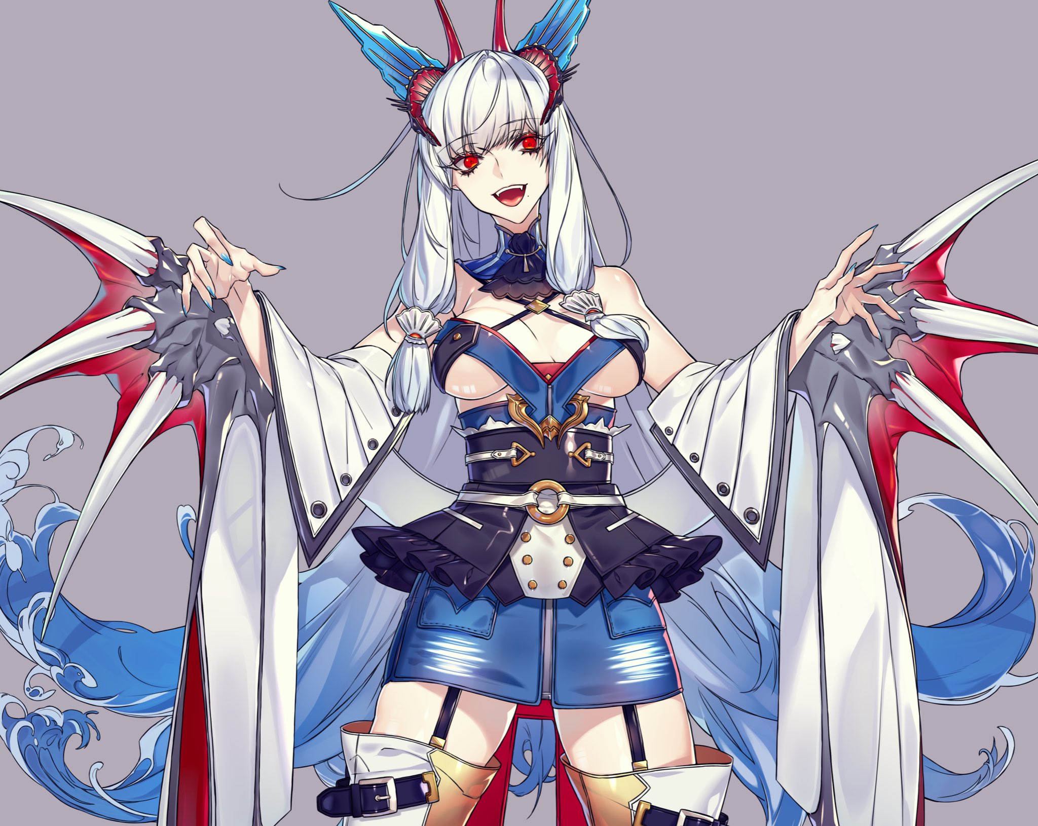 Safebooru - 1girl :d bangs bare shoulders blue hair blue nails breasts copyright request ...