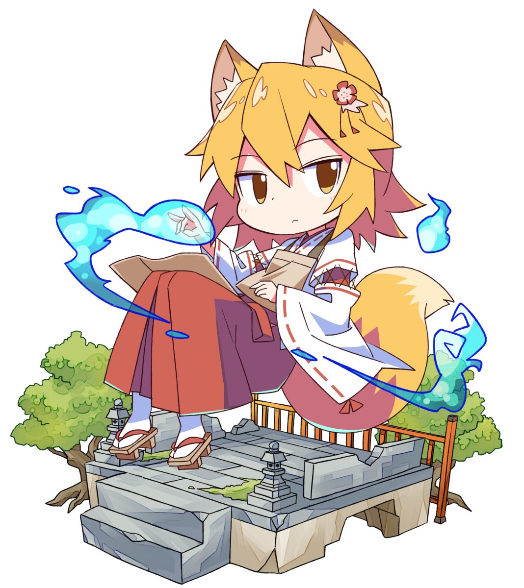 Safebooru - 1girl animal ears apron brown eyes commentary floating fox ...