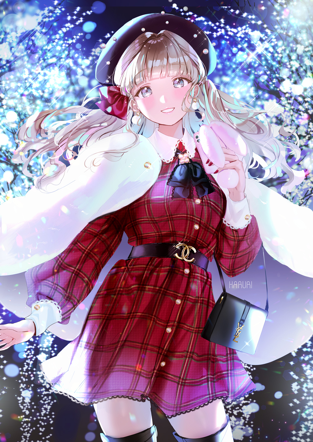 Safebooru - 1girl bag bangs belt beret black belt black bow black ...