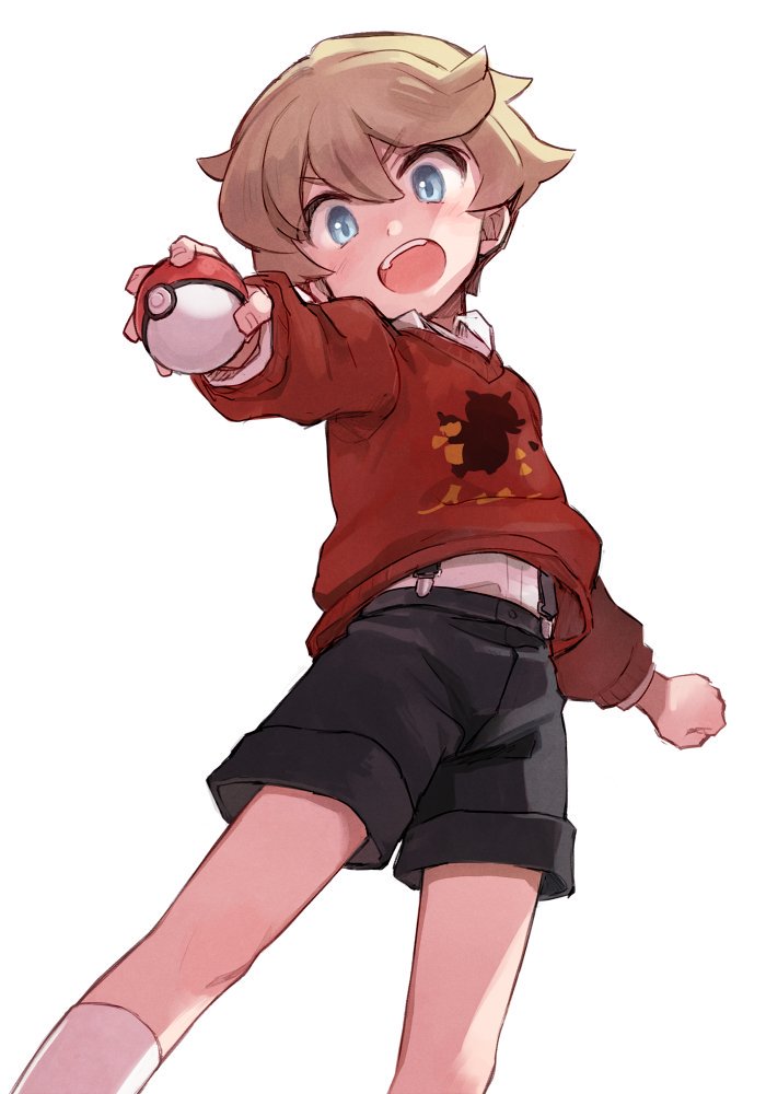 Safebooru - 1boy brown hair holding holding poke ball looking at viewer ...