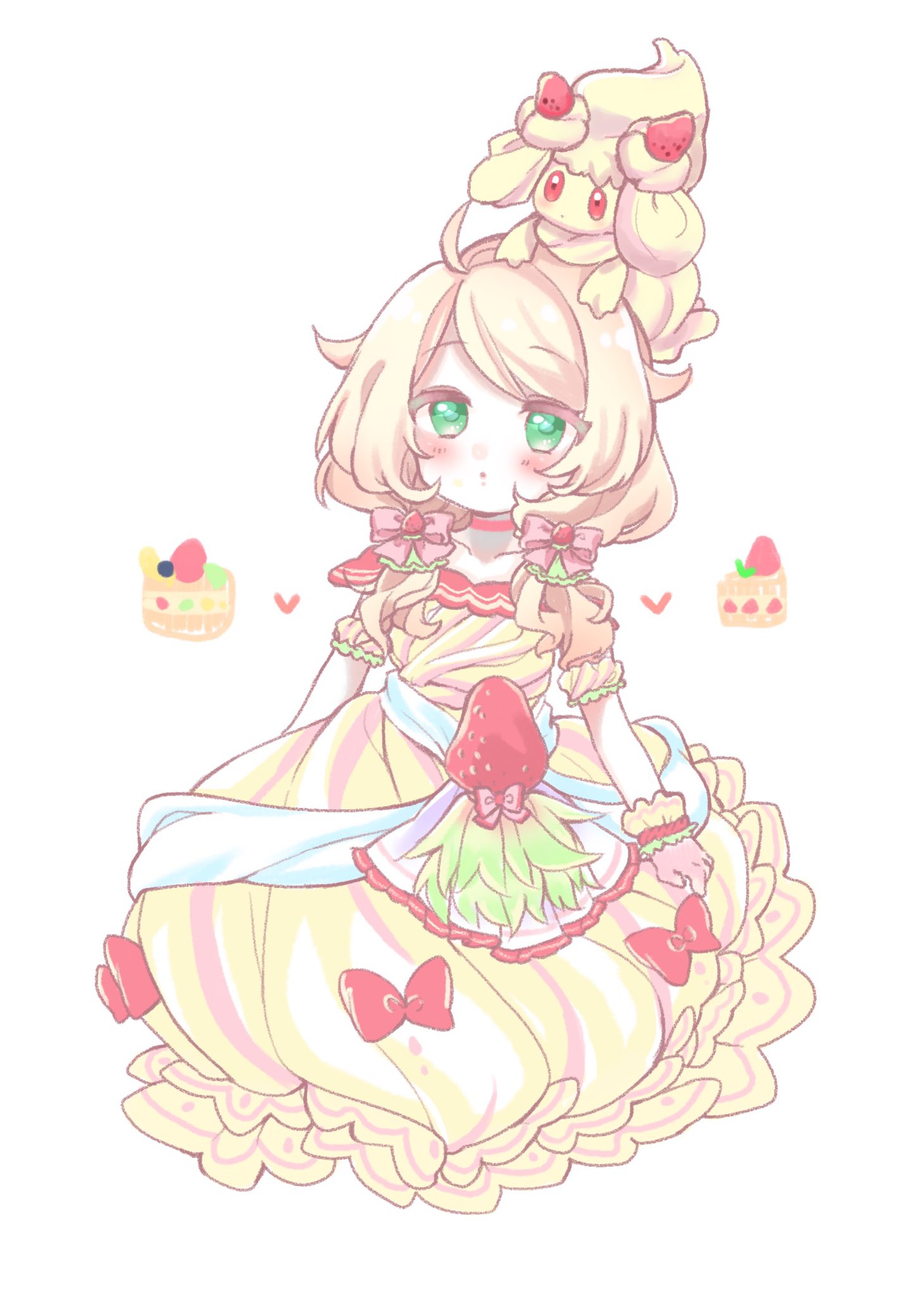 Safebooru - 1girl alcremie blonde hair cake dress food food themed hair ...